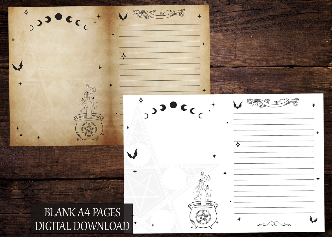 Witchcraft Pages, Wicca, Spellbook, Digital Printable Grimoire Blank ...