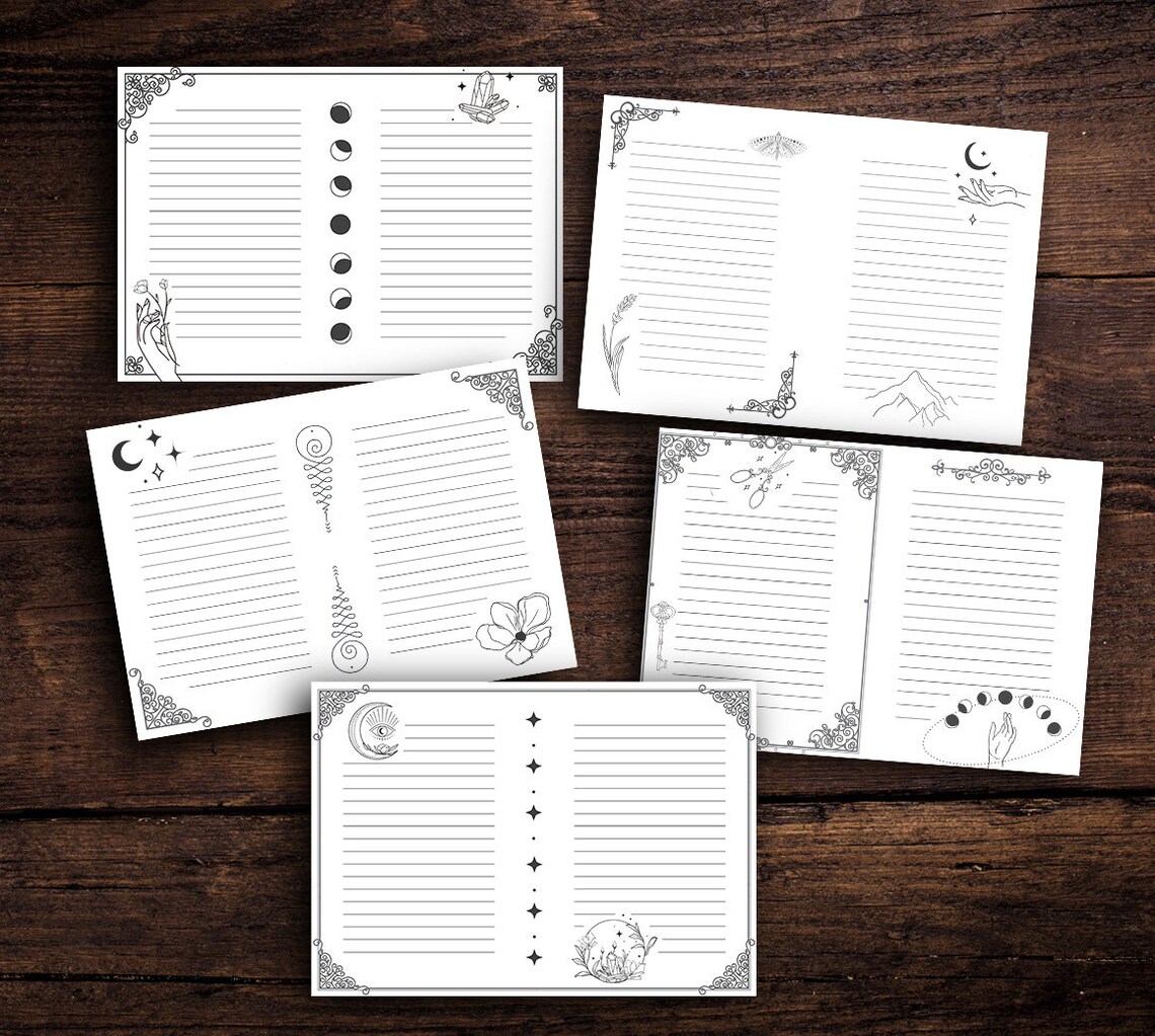 Printable Blank Book of Shadows Pages | Grimoire | Wicca Pages | Purple ...
