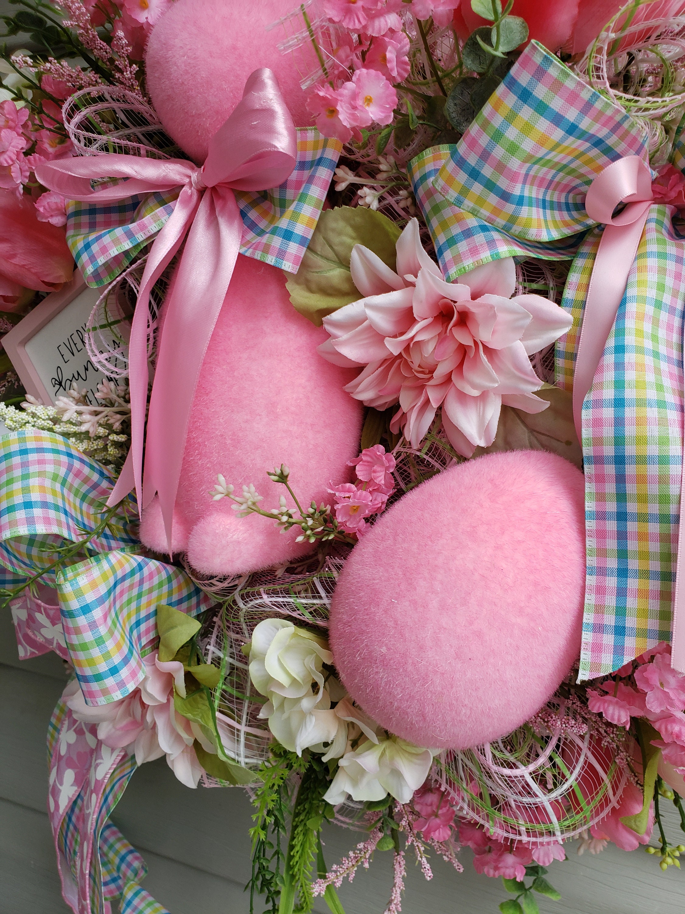 Pink Flocked Bunny Wreath Spring Decor, Spring Wreath, Bunny Decor ...