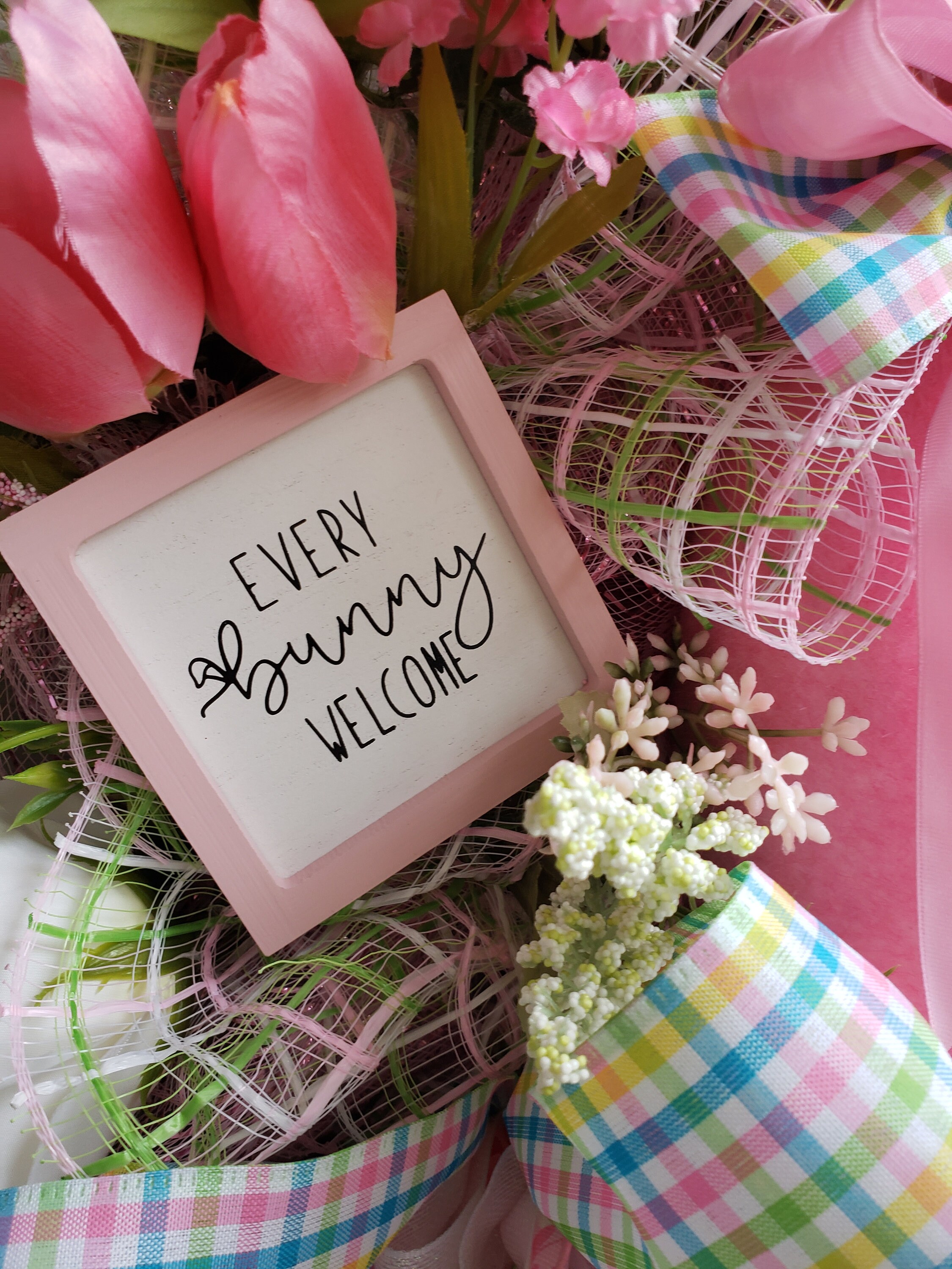 Pink Flocked Bunny Wreath Spring Decor, Spring Wreath, Bunny Decor ...