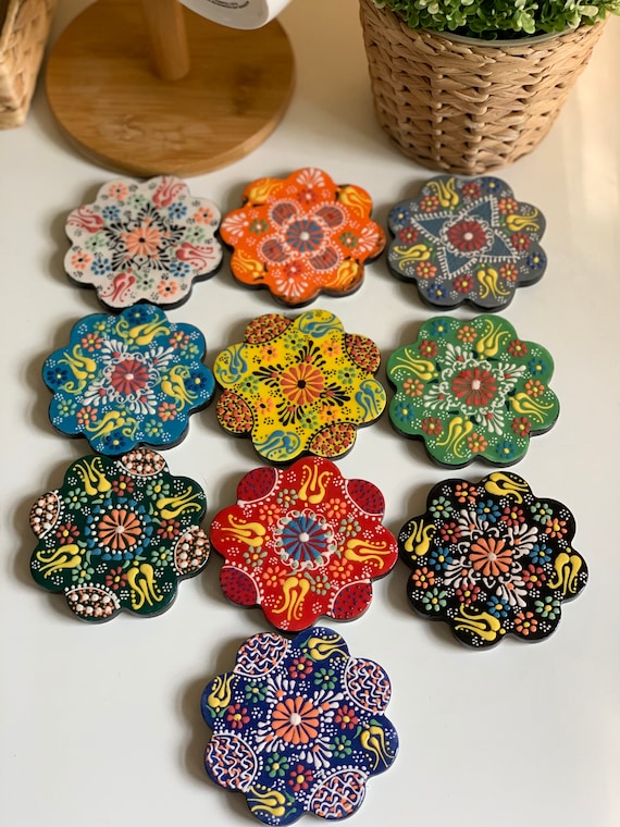 Ceramic Coasters Drink Coasters Turkish Mediterranean Persian Pattern Coasters Tea Coffee Cup Mats Buy 4 or More to Get 20 OFF Etsy UK