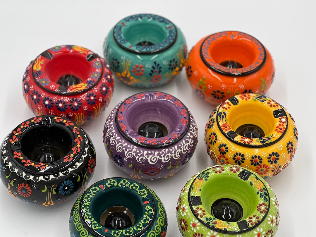 Ceramic Ashtray With Lid, Ceramic Ash Tray, Turkish Ceramic Outdoor Ash ...