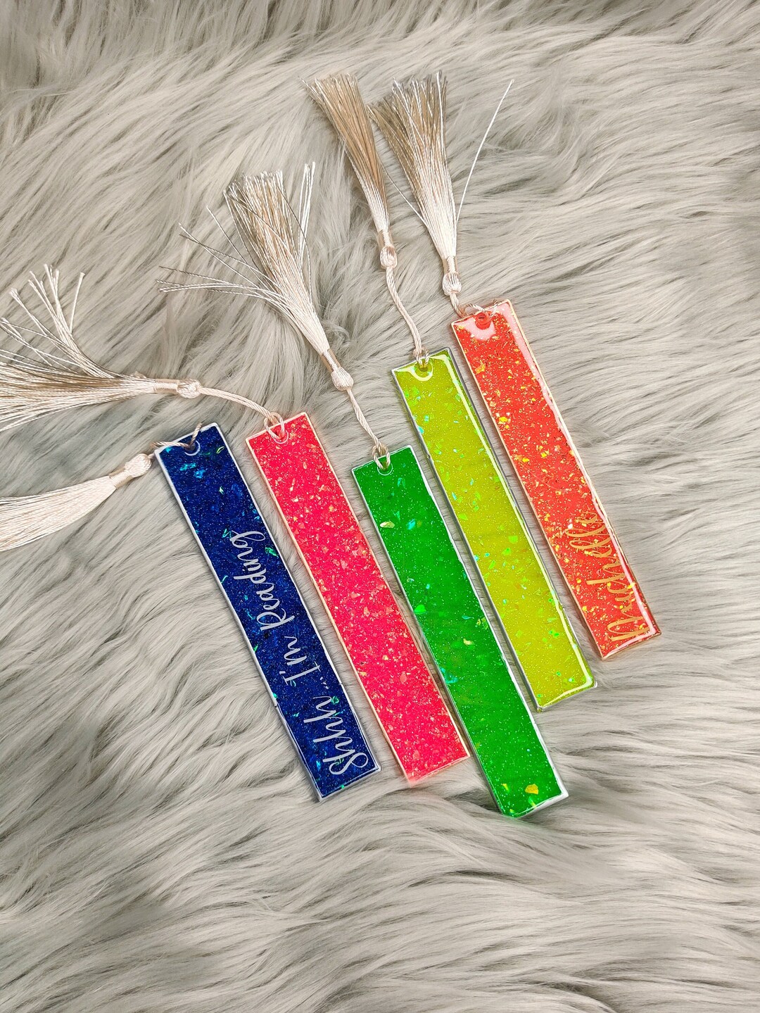 Neon Resin Bookmark: Glitter Flakes, Metallic Outline - Etsy