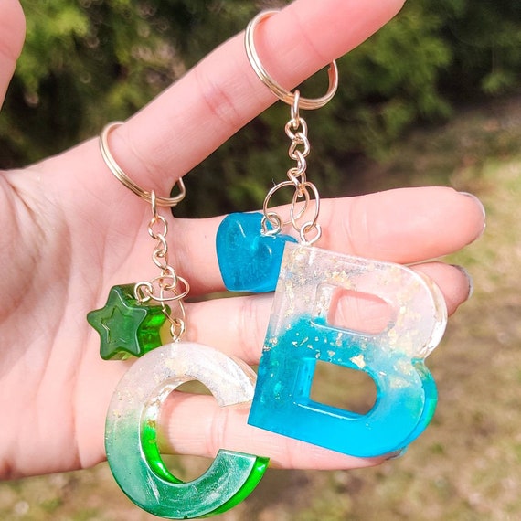 Resin Initial Keychain Personalized Keychains Color | Etsy