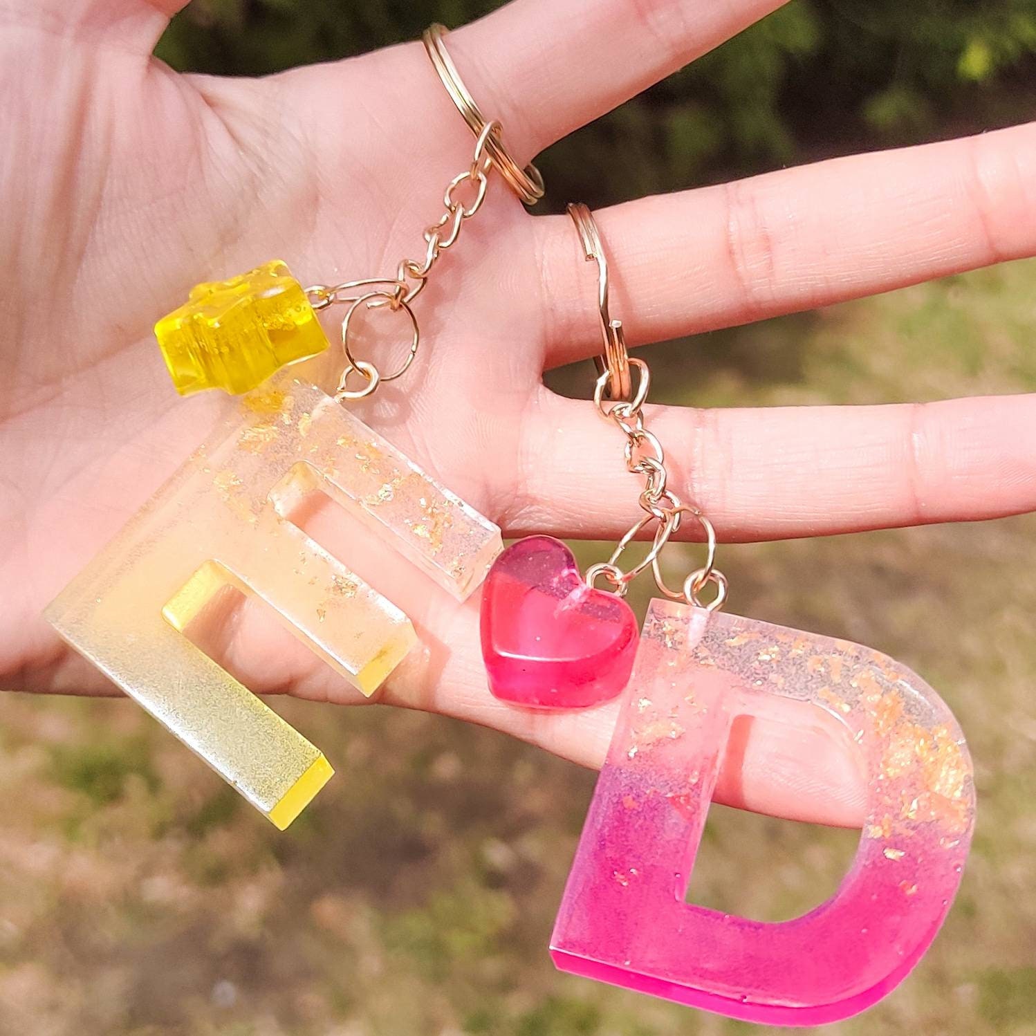 Resin Initial Keychain Personalized Keychains Color | Etsy