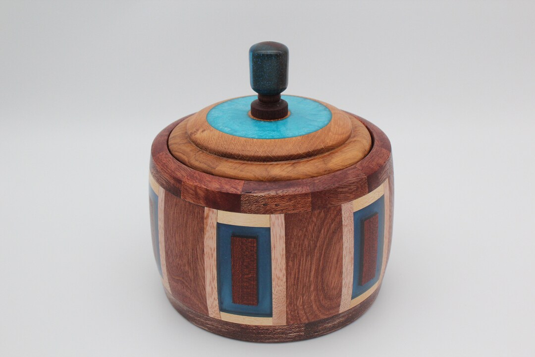 Storage Storage Jar Wood Epoxy Resin Segments Decoration Blue Pink Bowl ...