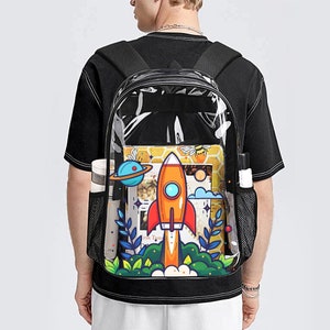 Rocket-themed Transparent Backpack: Kids Travel Beach Bag - Etsy