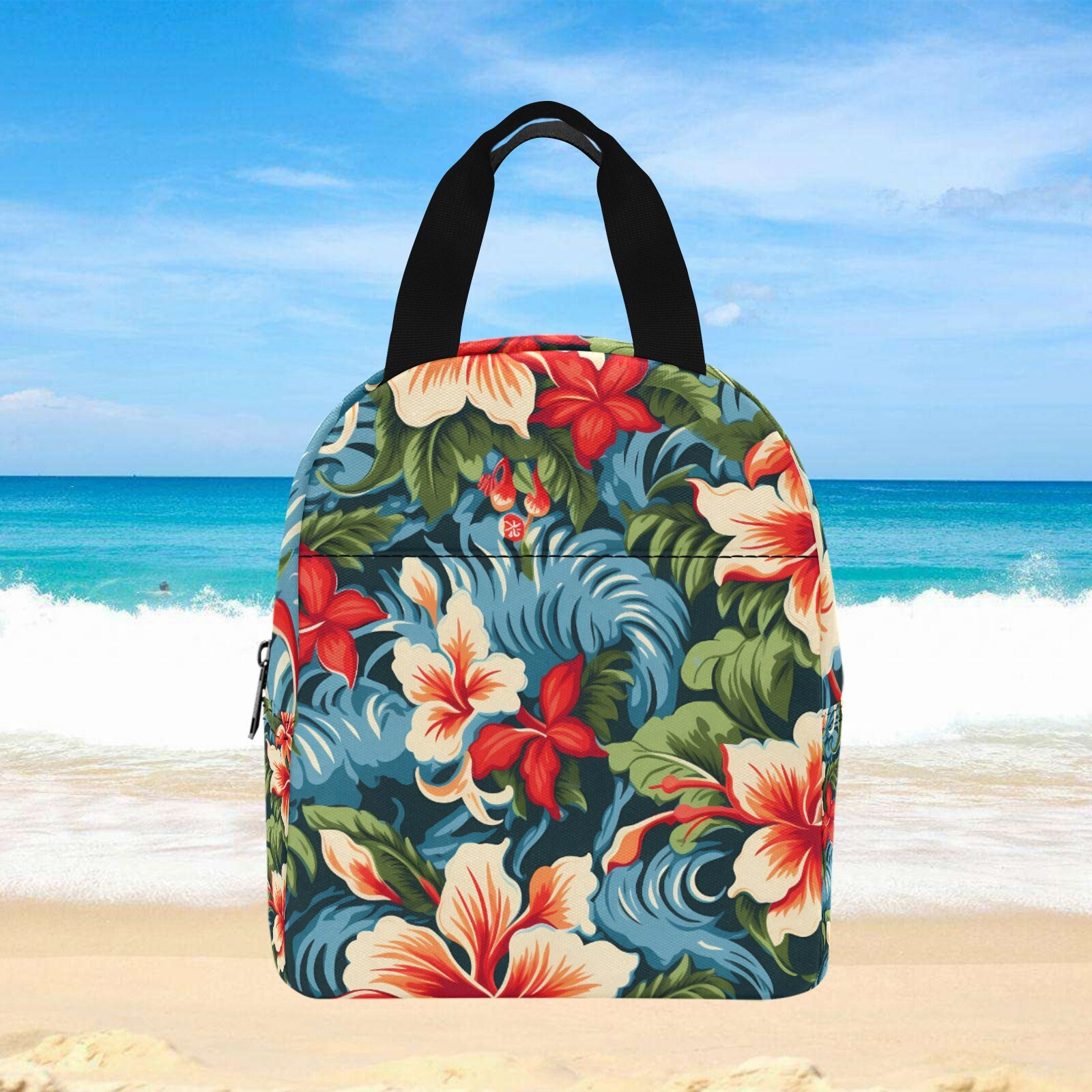 Hawaiian Floral Lunch Bag, Zipper Closure Thermal Lunch Bag, Insulated ...