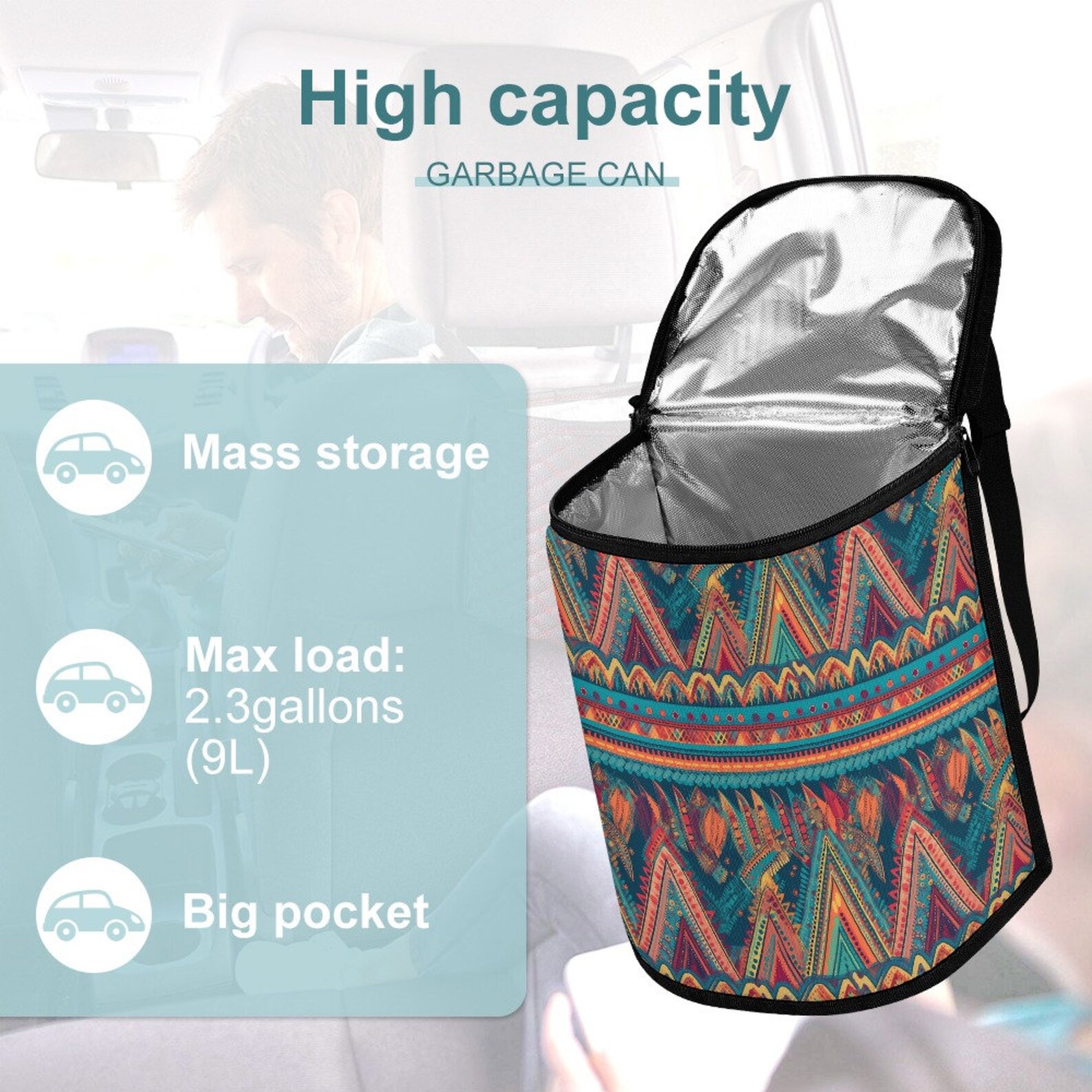 Car Bin, Boho Car Accessories, Car Garbage Bag, Pretty Trash Can, Car ...