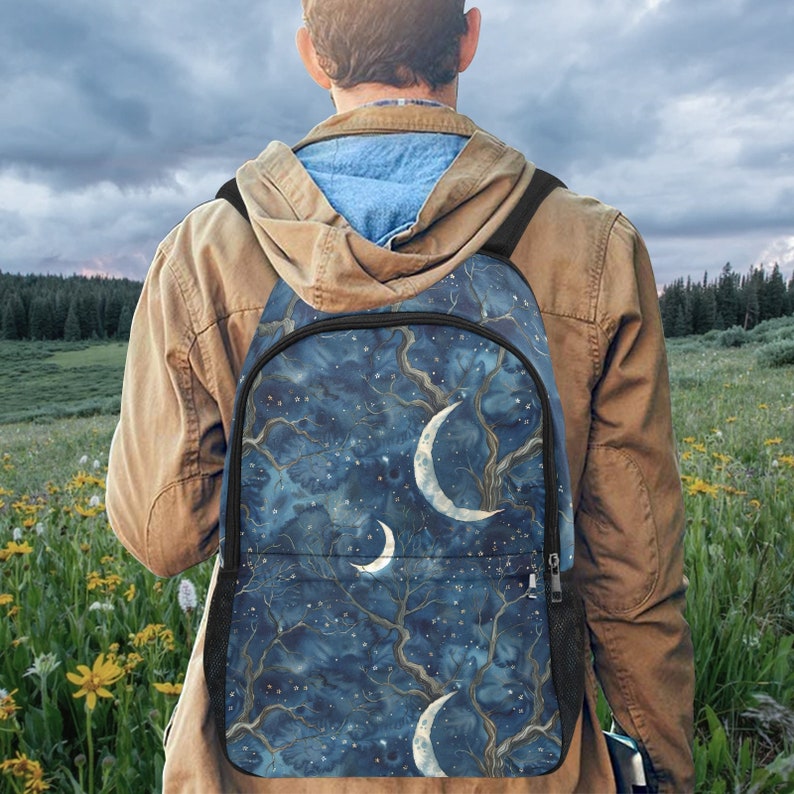 Blue Midnight Sky and Moon, Large School Rucksack, Laptop Rucksack ...