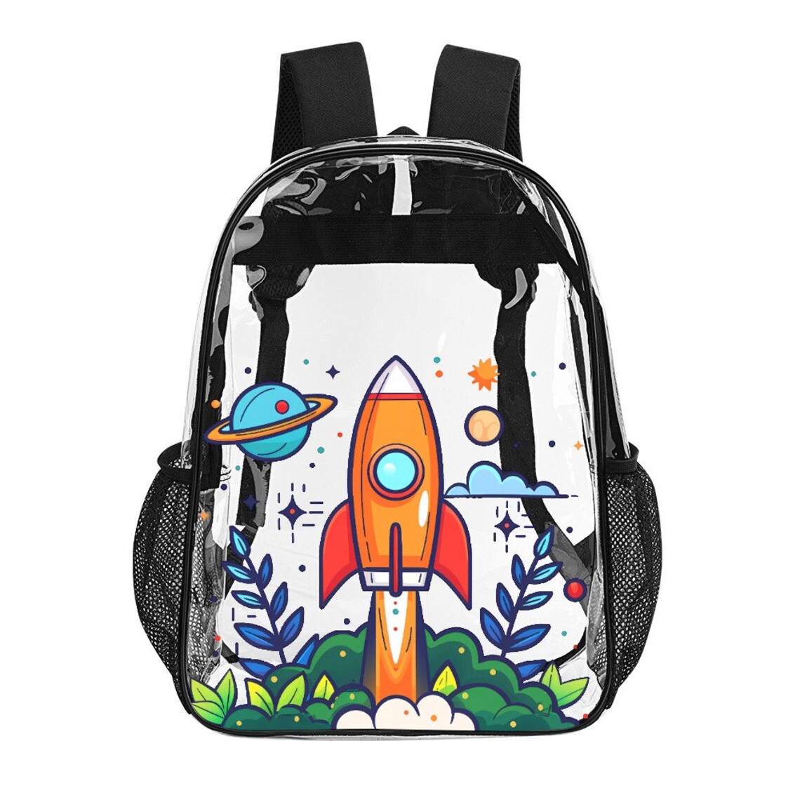 Rocket-themed Transparent Backpack: Kids Travel Beach Bag - Etsy
