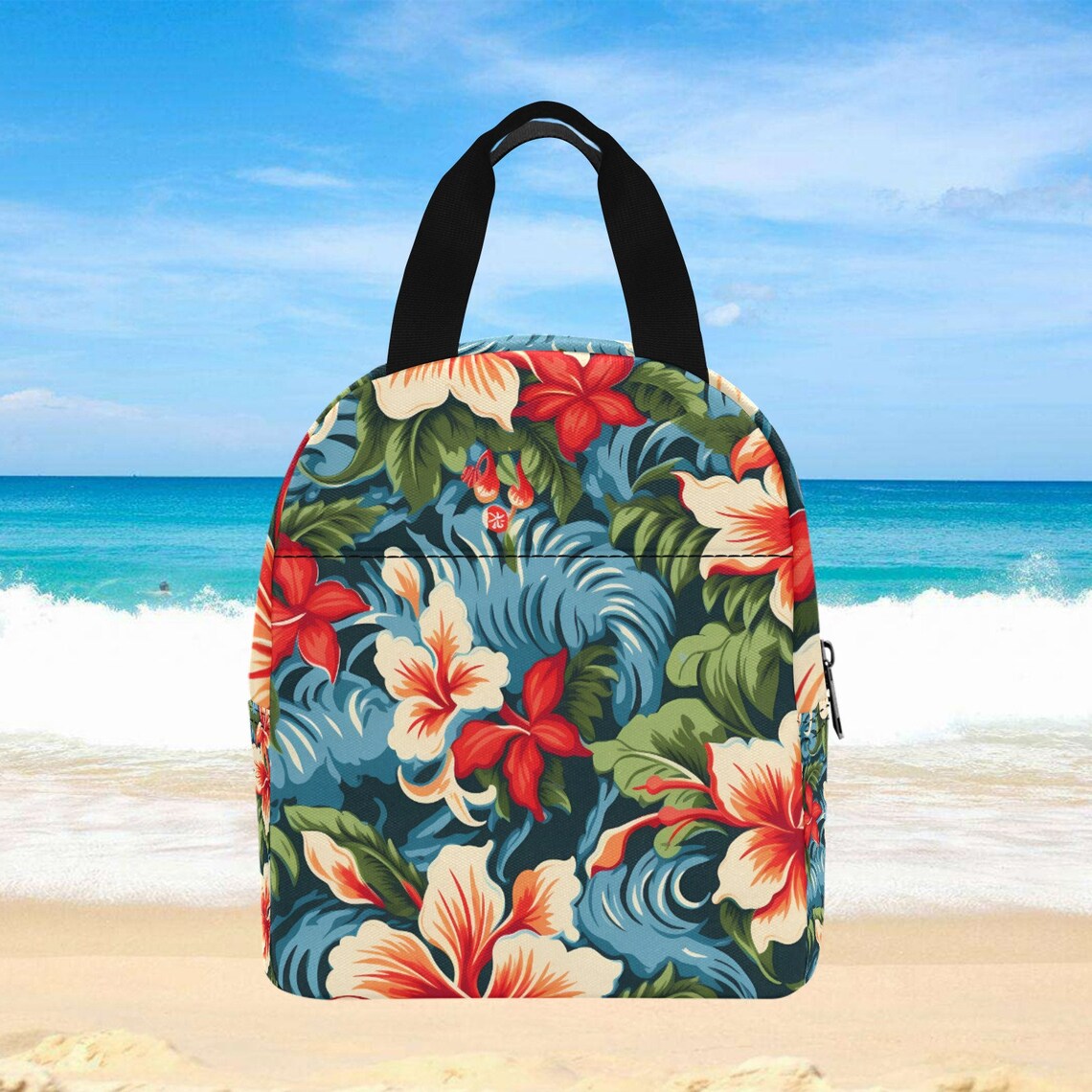 Hawaiian Floral Lunch Bag, Zipper Closure Thermal Lunch Bag, Insulated ...