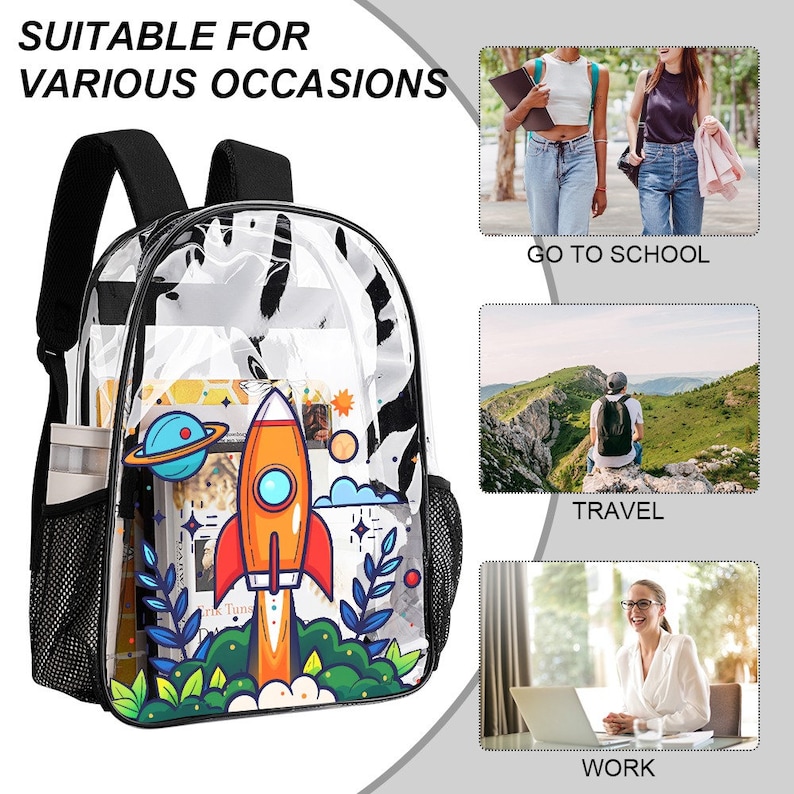 Rocket-themed Backpack, Transparent Backpack, See Through Rucksack ...