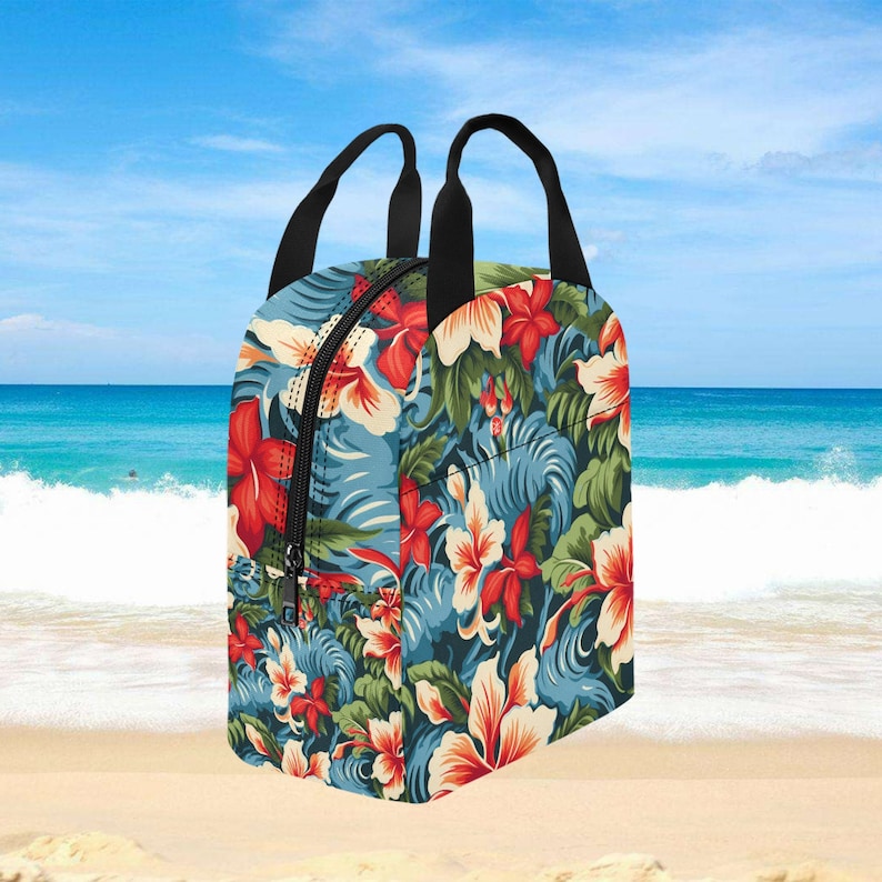 Hawaiian Floral Lunch Bag, Zipper Closure Thermal Lunch Bag, Insulated ...