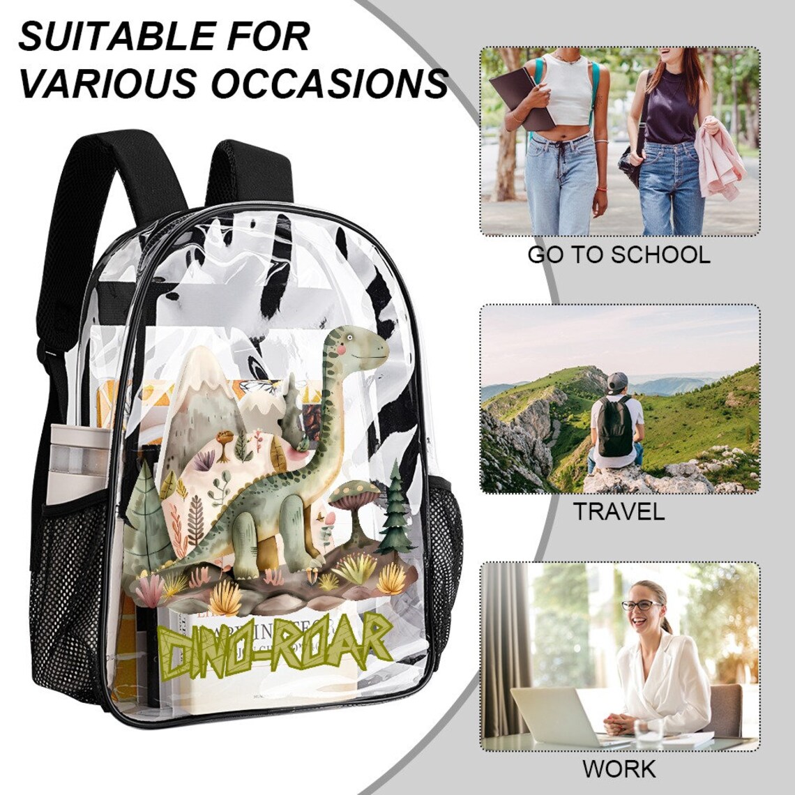 Dino Roar - Dinosaur School Bag, Transparent Backpack, See Through ...