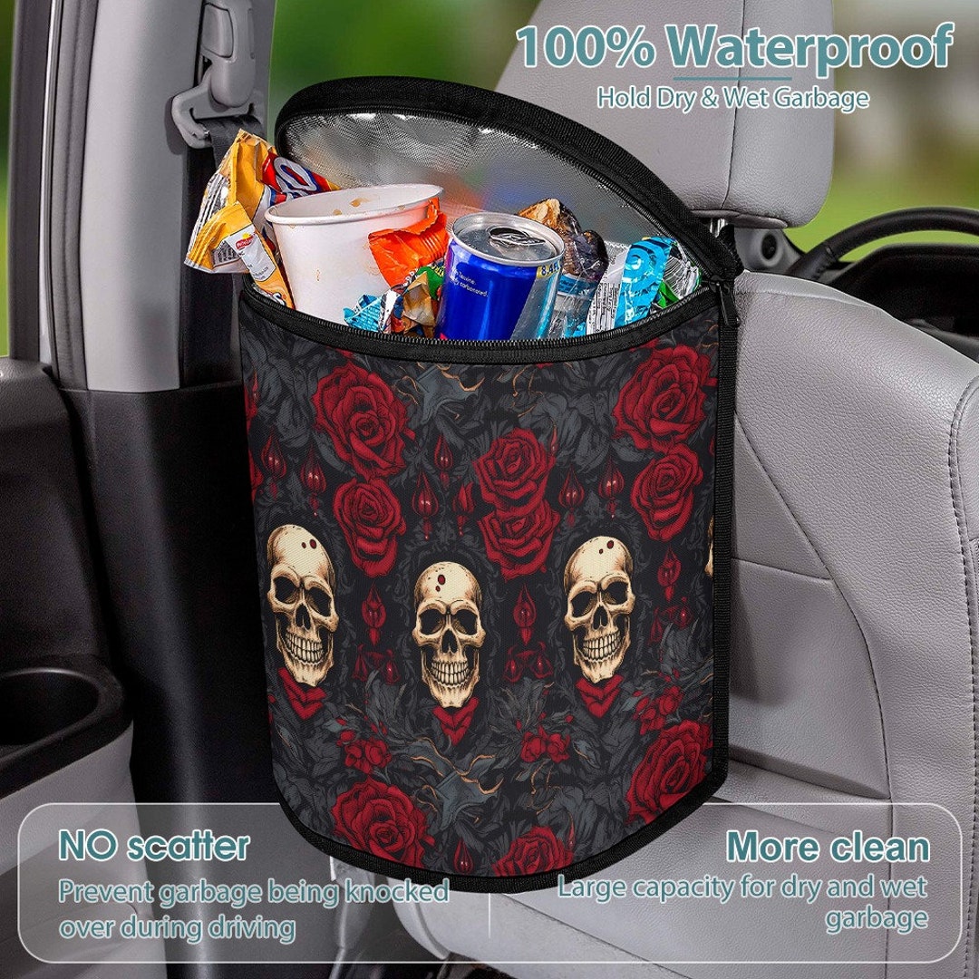 Gothic Car Bin, Car Trash Bag, With Skulls and Roses Dark Romance, Back ...