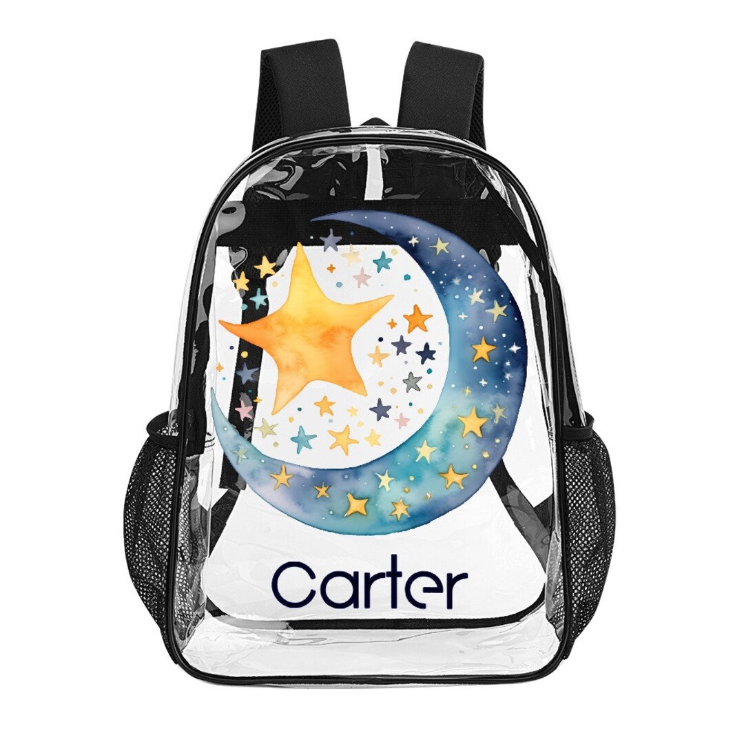 Personalised Moon and Stars Transparent Backpack, Kids See Through ...