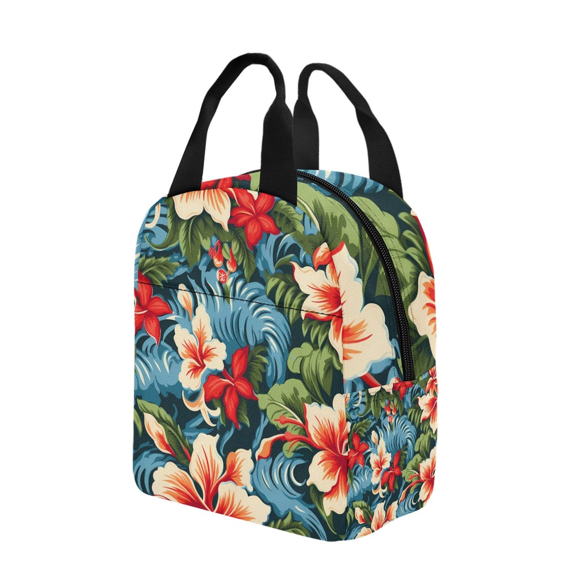 Hawaiian Floral Lunch Bag, Zipper Closure Thermal Lunch Bag, Insulated ...