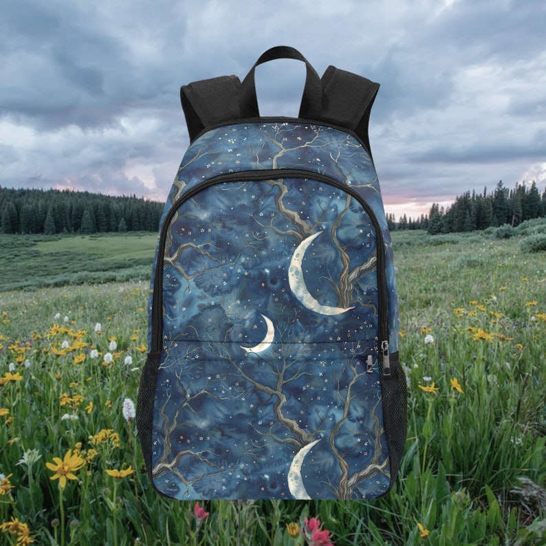 Blue Midnight Sky and Moon, Large School Rucksack, Laptop Rucksack ...