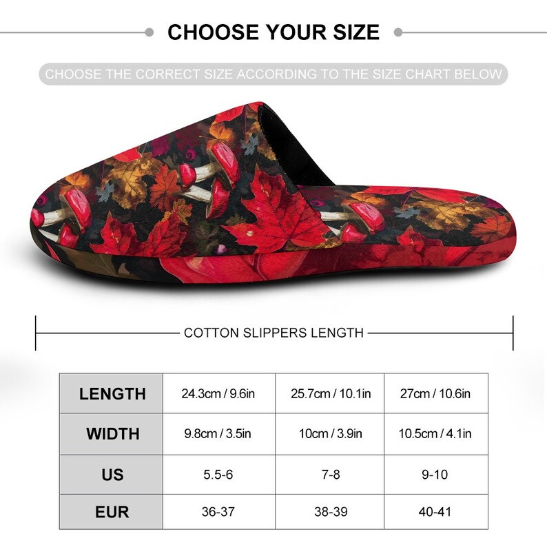 Red Leaf and Mushroom, Cottagecore Slippers, Autumn Slippers, Women's ...