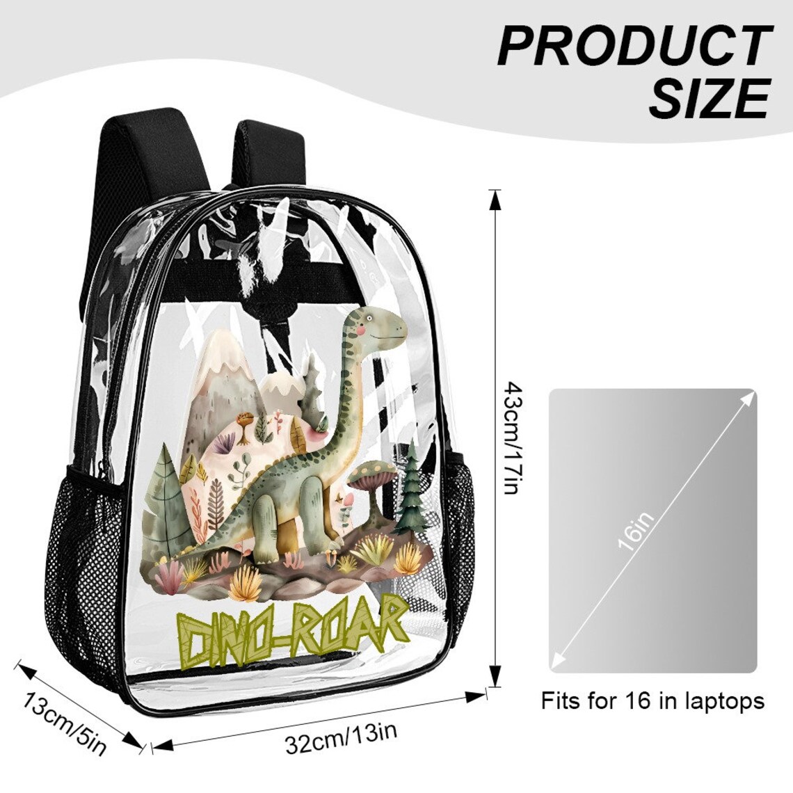 Dino Roar - Dinosaur School Bag, Transparent Backpack, See Through ...