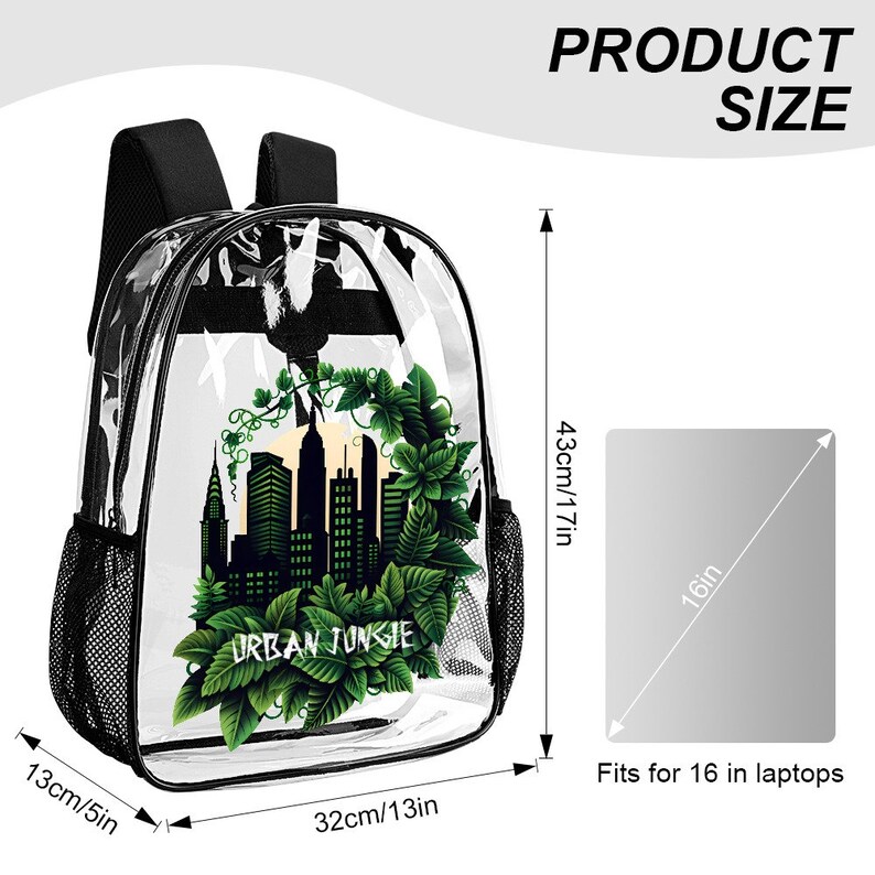 Urban Jungle School Bag, Transparent Backpack, See Through Rucksack ...