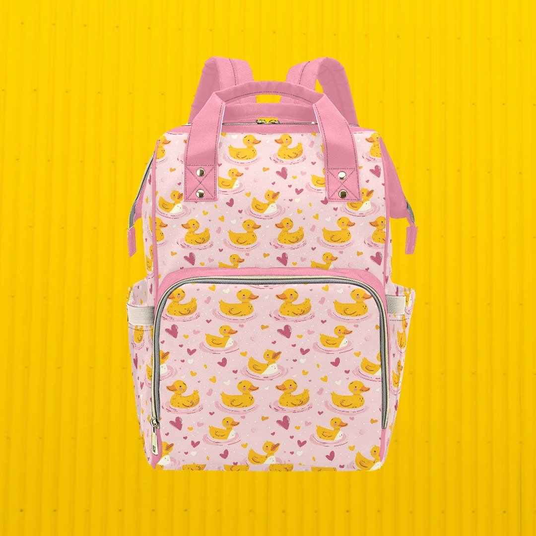 Yellow Cartoon Duck, Pink Hearts Nappy Bag, Baby Change Bag, Unique ...