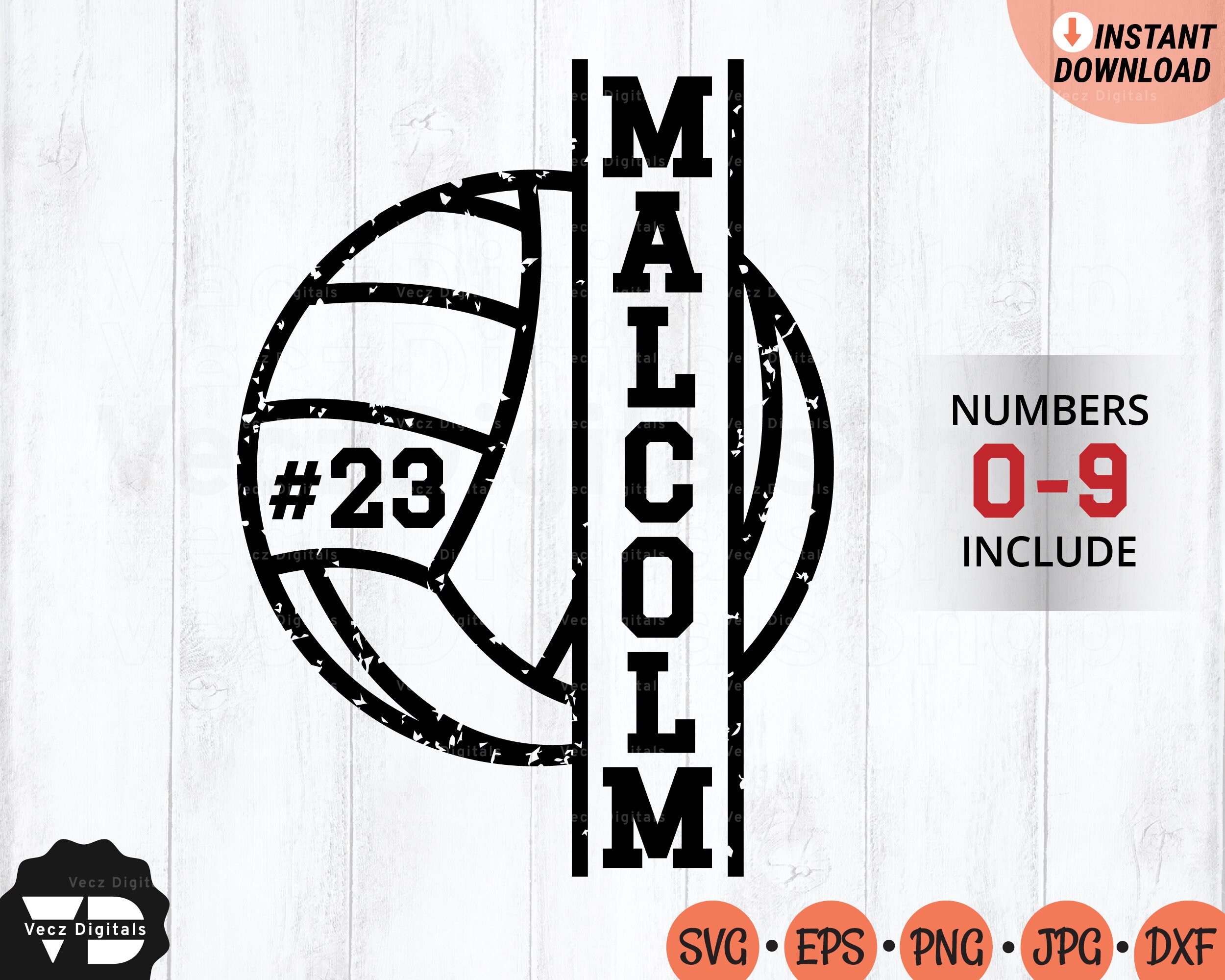 Volleyball Split Monogram SVG: Distressed Name & Numbers (digital ...