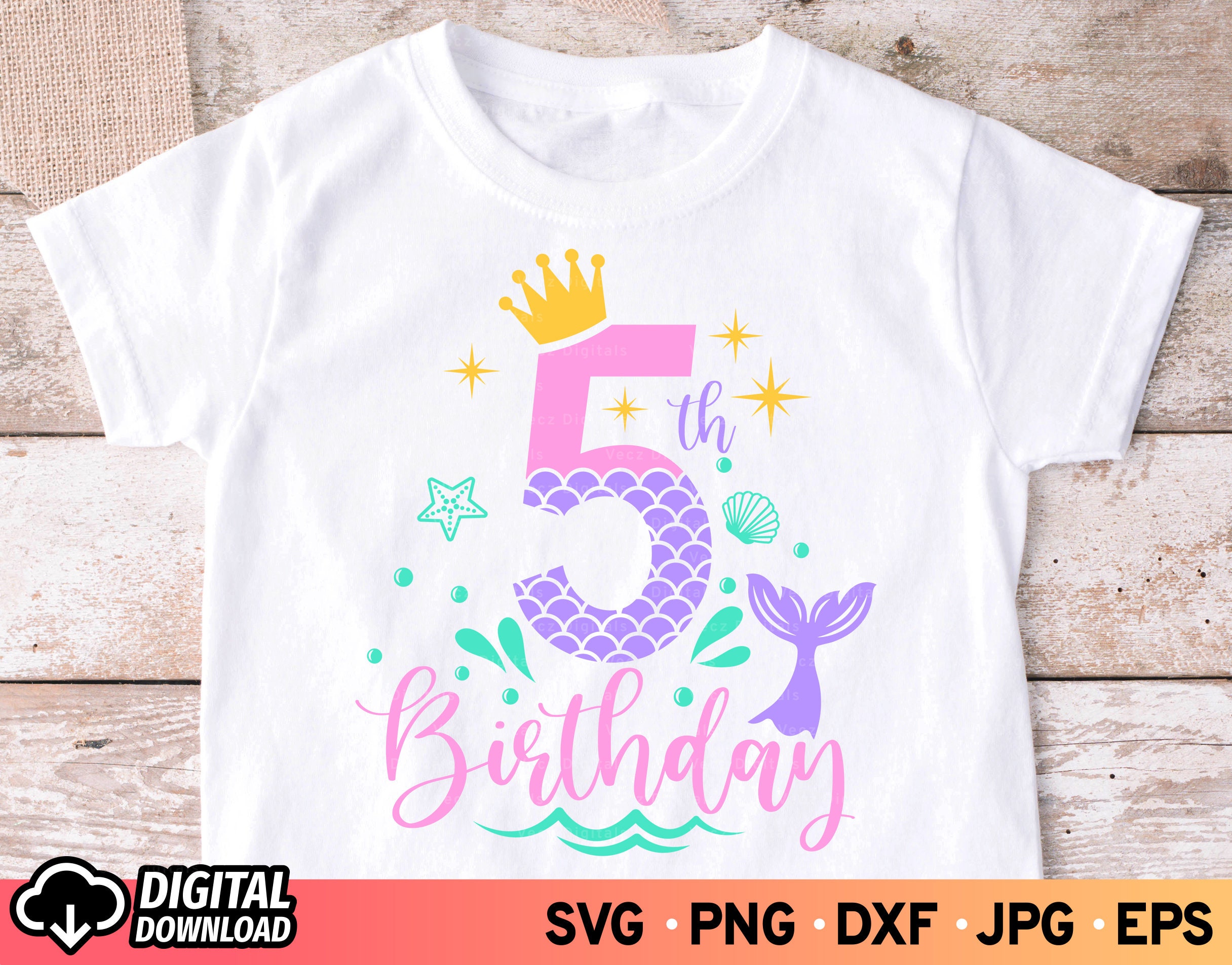 5th Birthday Mermaid SVG Mermaid Tail SVG Mermaid Birthday - Etsy
