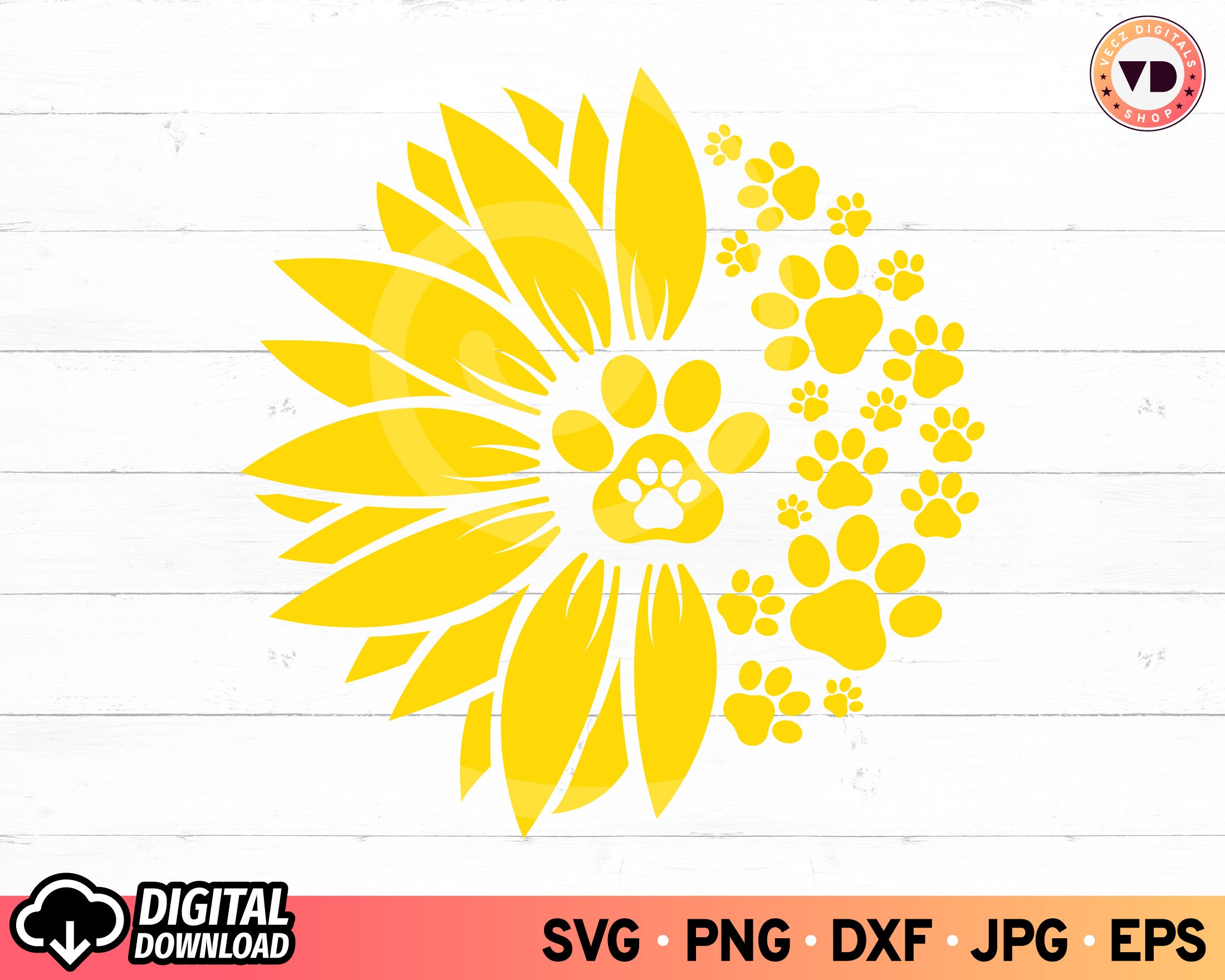 Sunflower Paw Print SVG Dog Cat Paw Print Svg Paw Print Svg - Etsy