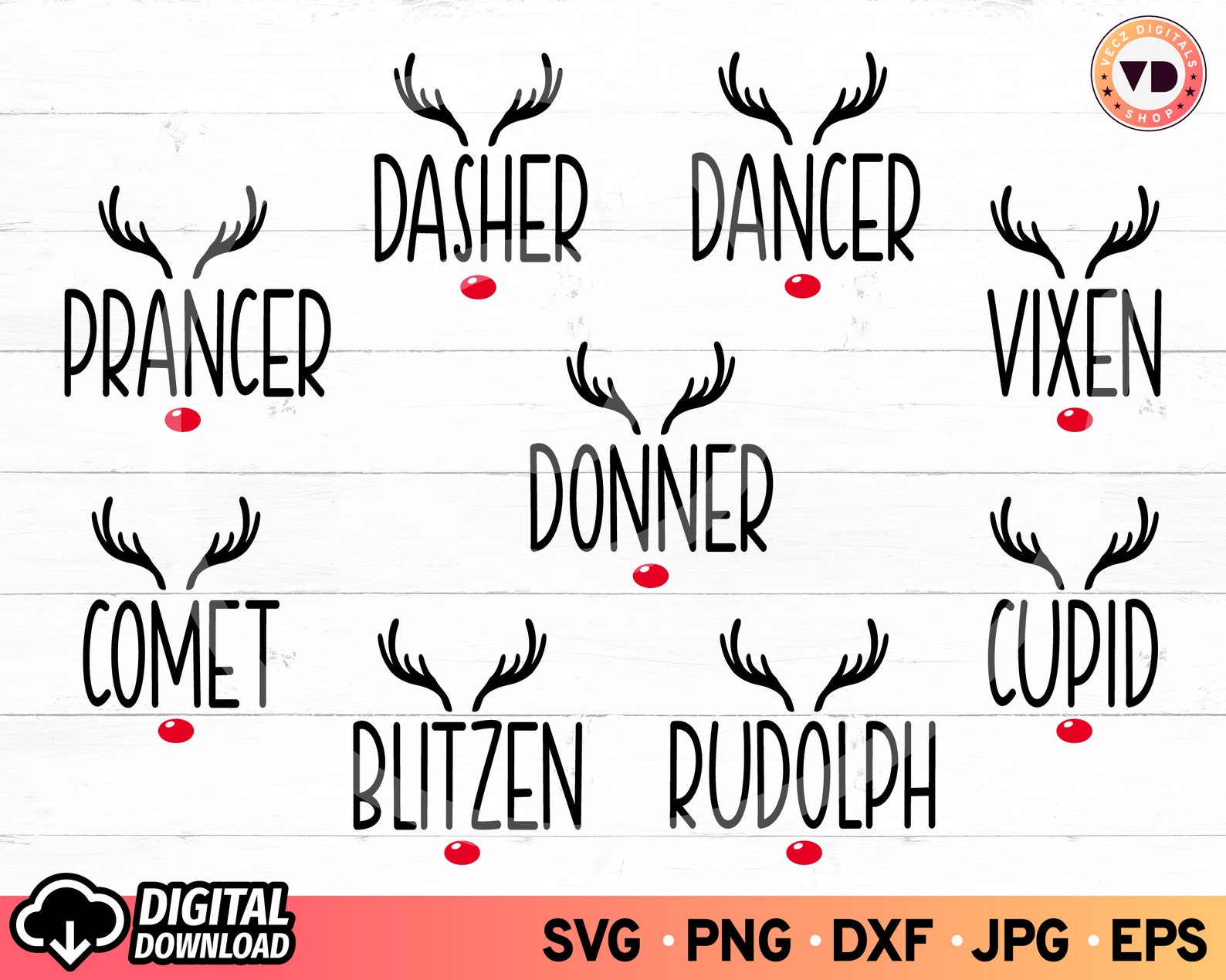 Reindeer Names SVG File for Ornaments Christmas Ornaments | Etsy
