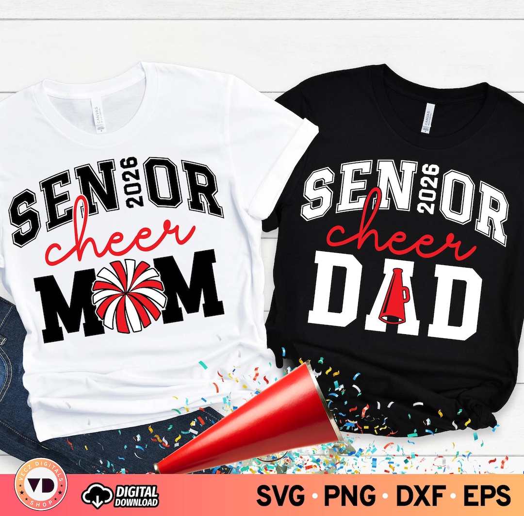 Senior Cheer Mom SVG, Dad PNG Bundle: Pom Pom & Megaphone Design ...