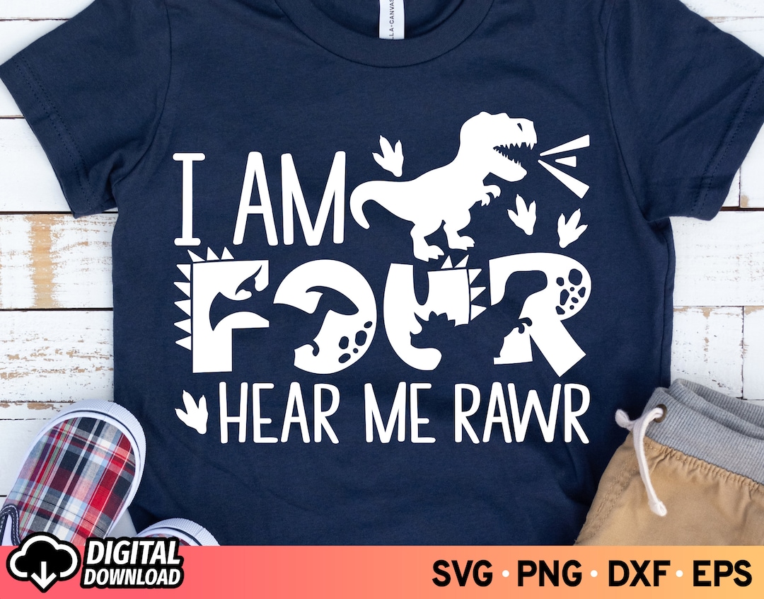4th Birthday Boy T-rex SVG: I Am Four Dino Shirt (digital Download) PNG ...
