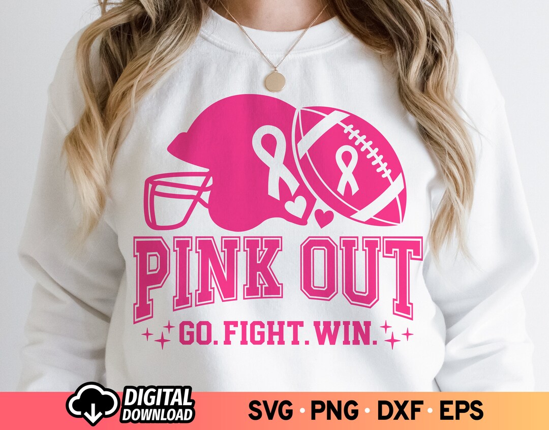 Pink Out Go Fight Win SVG Football, Fight Cancer Pink Ribbon Svg ...