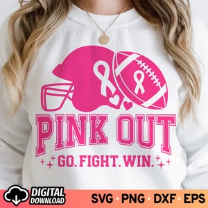 Pink Out Go Fight Win SVG Football, Fight Cancer Pink Ribbon Svg ...
