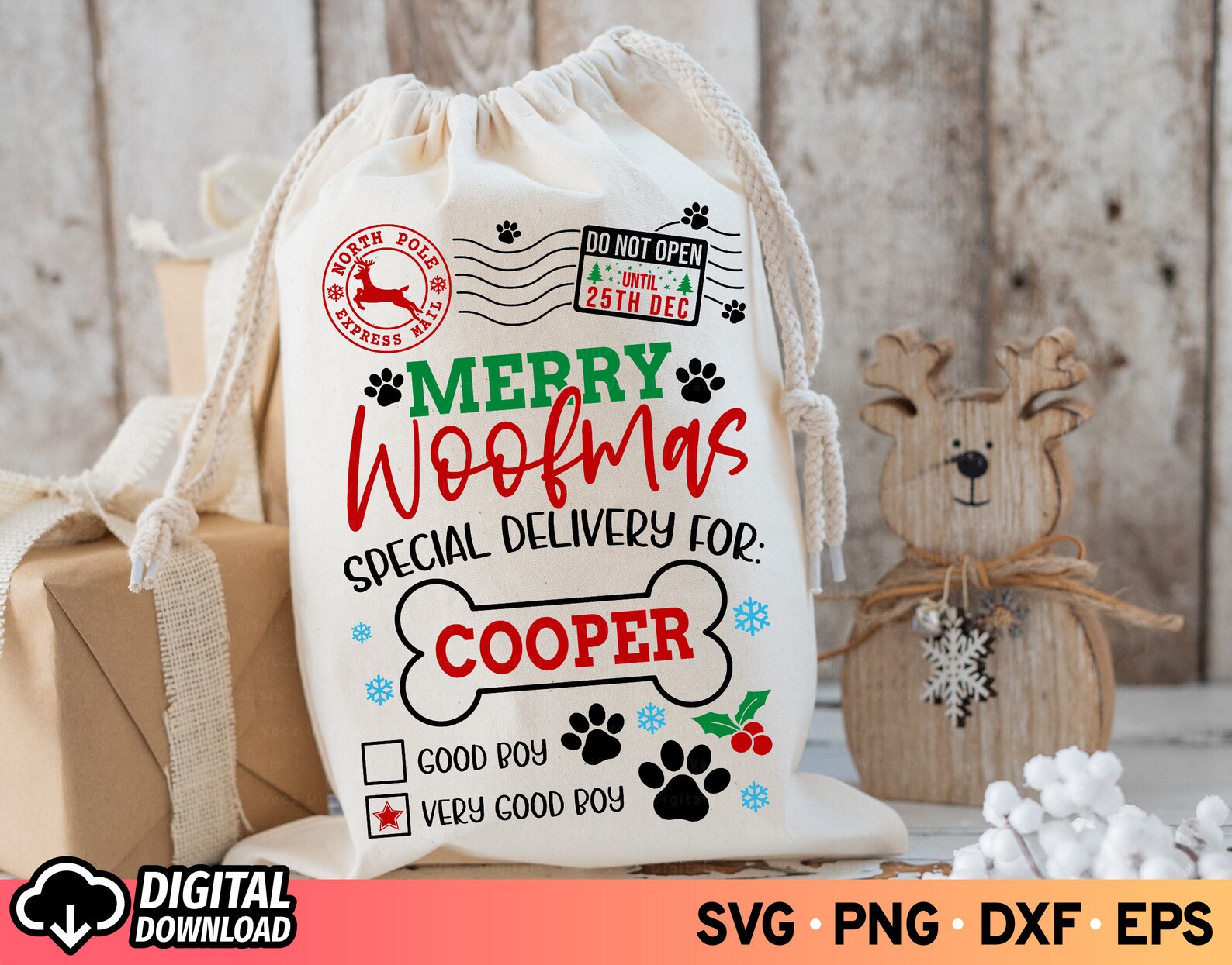 Merry Woofmas SVG: Custom Dog Name Santa Sack (digital Download) PNG ...