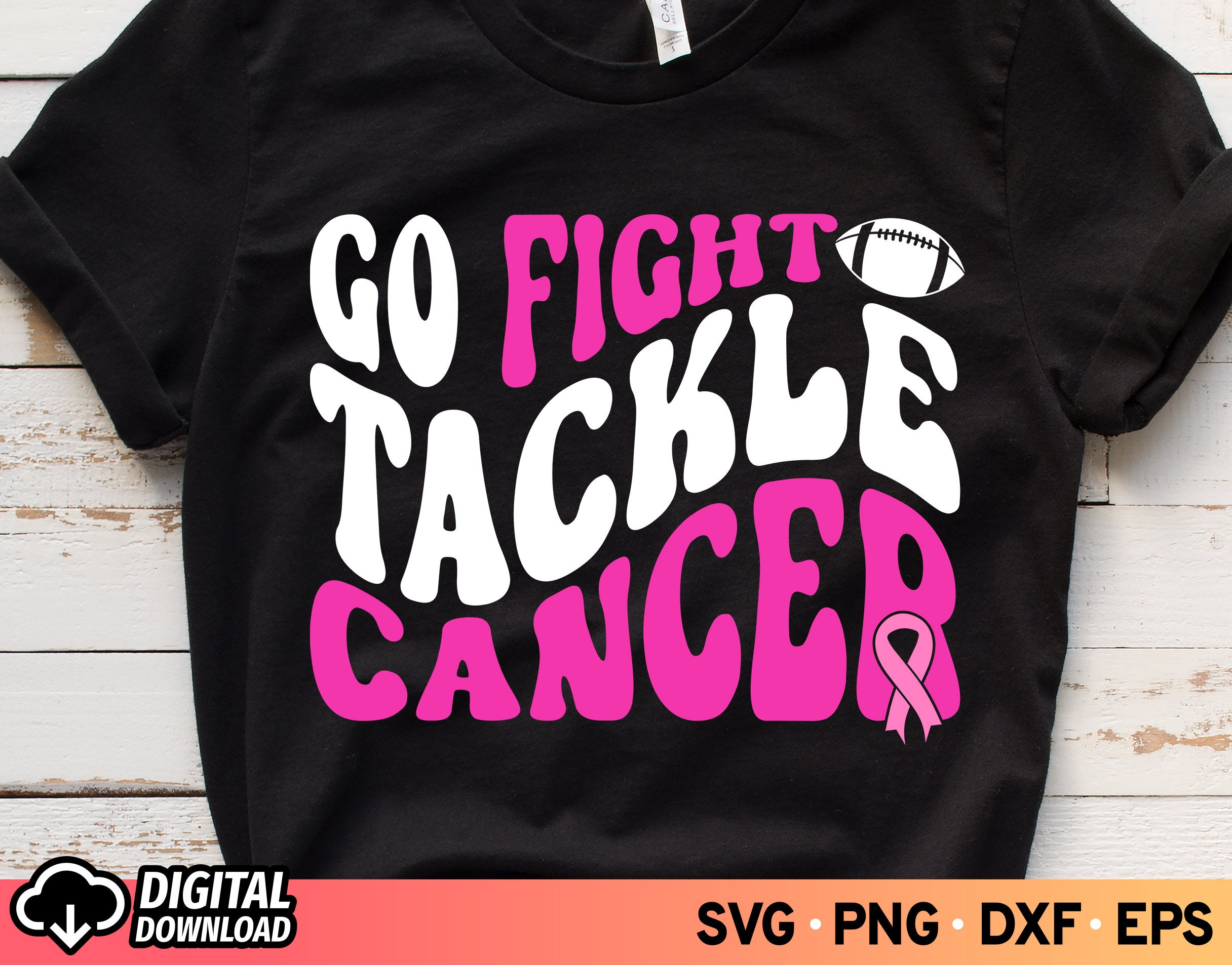Go Fight Tackle Cancer Football SVG Fight Cancer Pink Ribbon - Etsy