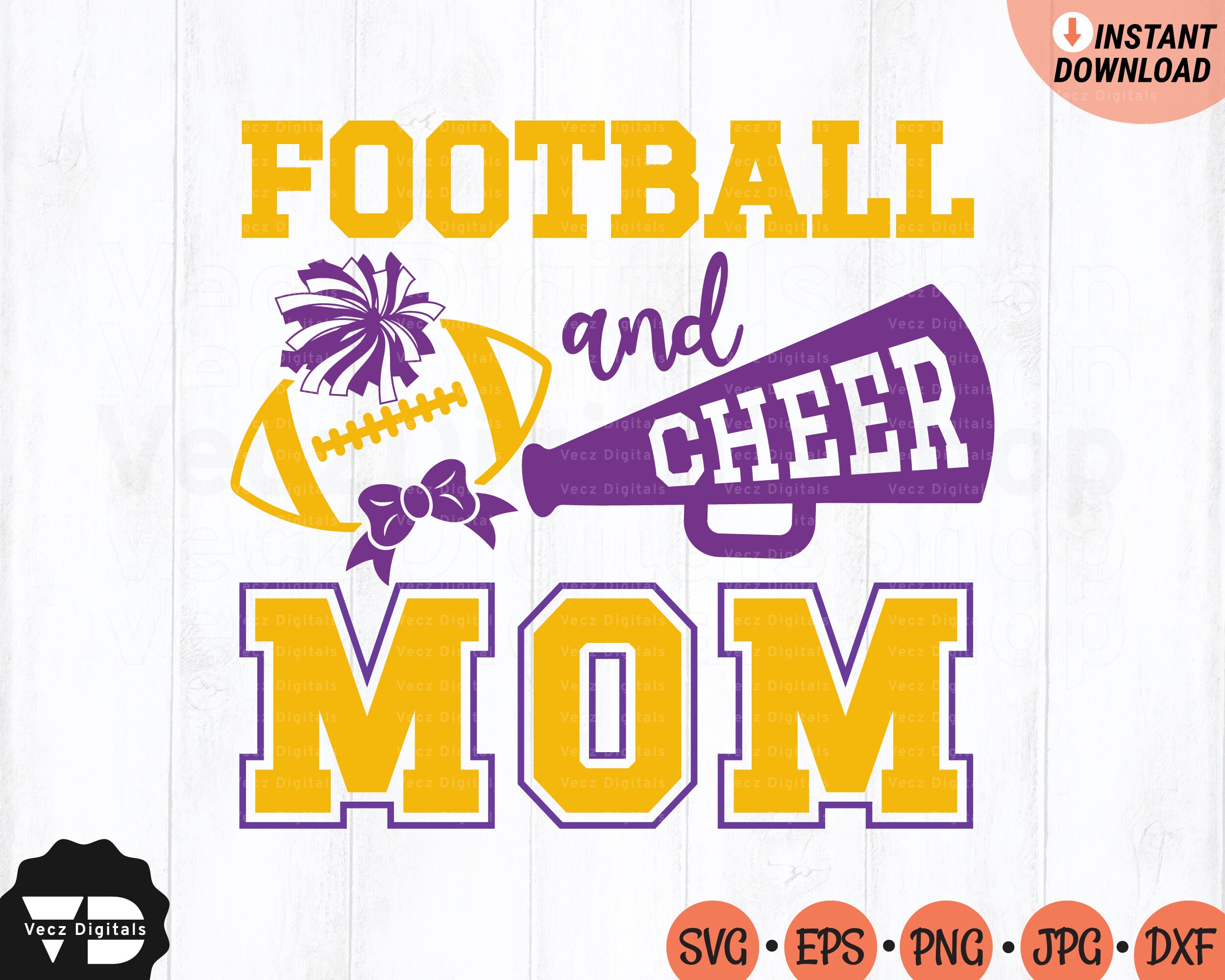 Football And Cheer Mom Svg Purple And Gold Football Cheer Mom Etsy