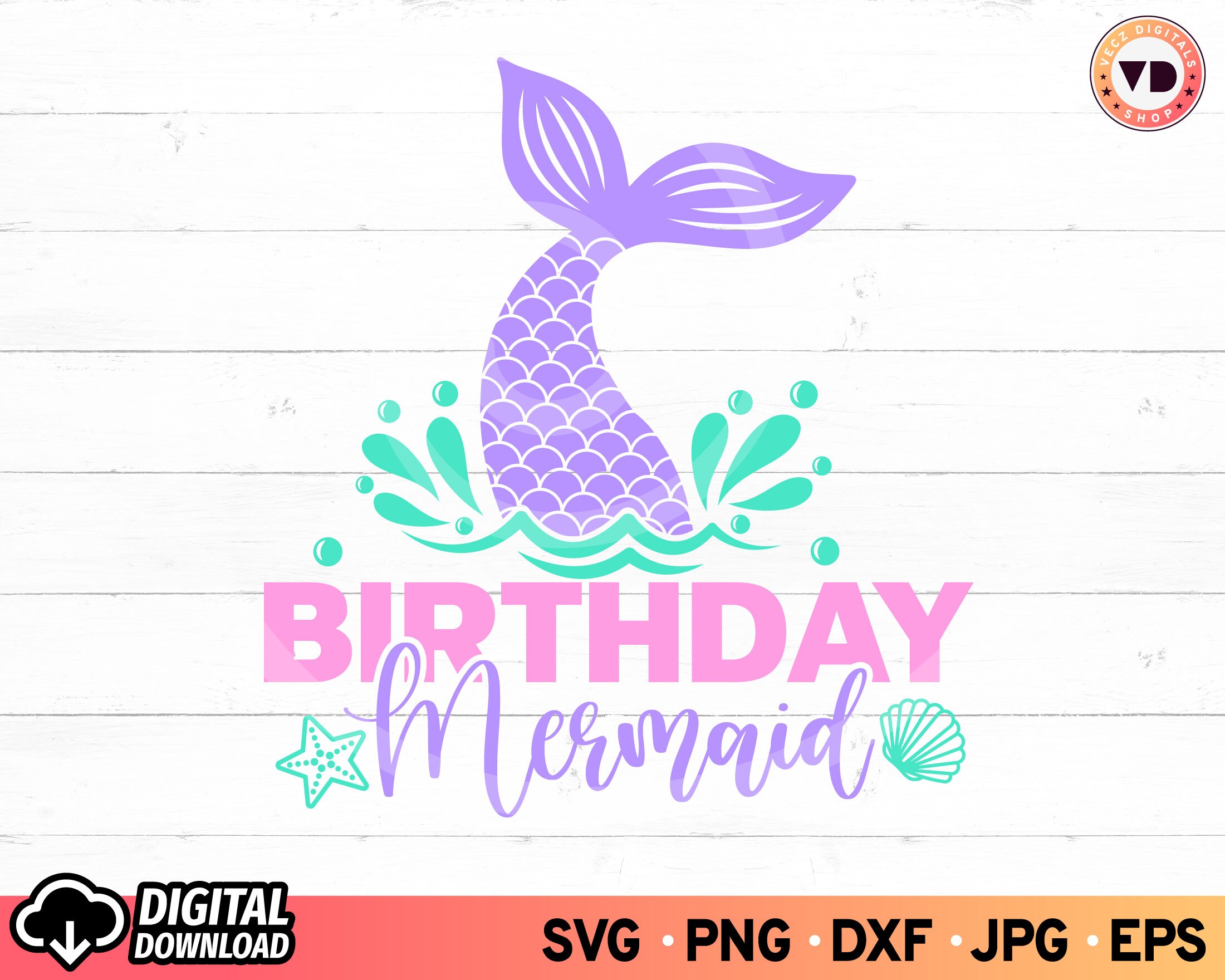 Mermaid Birthday SVG Mermaid Tail SVG Birthday Girl Svg | Etsy