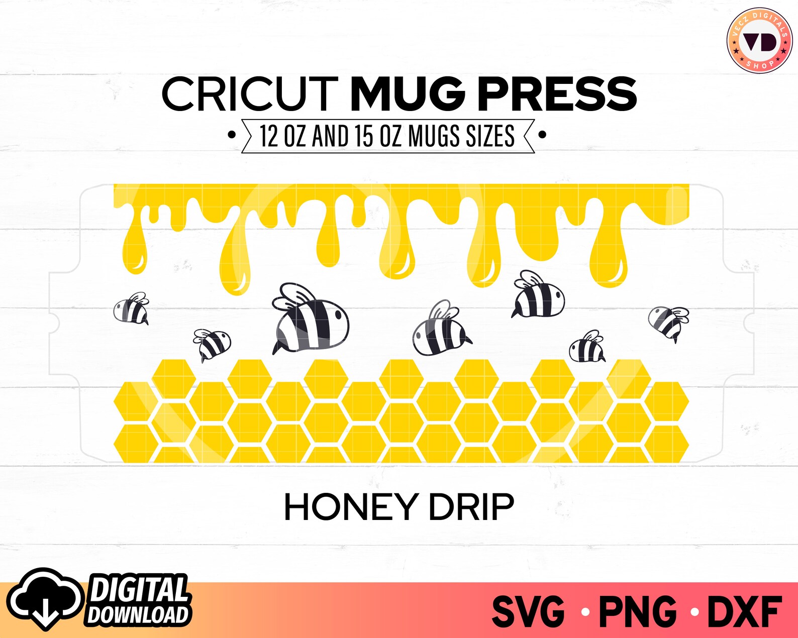 Cricut Mug Press SVG Mug Wrap Template SVG Honey Bee Pattern - Etsy