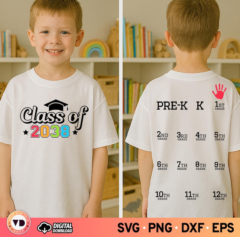 Class of 2038 Handprint SVG: First Day School Shirt Design (digital ...