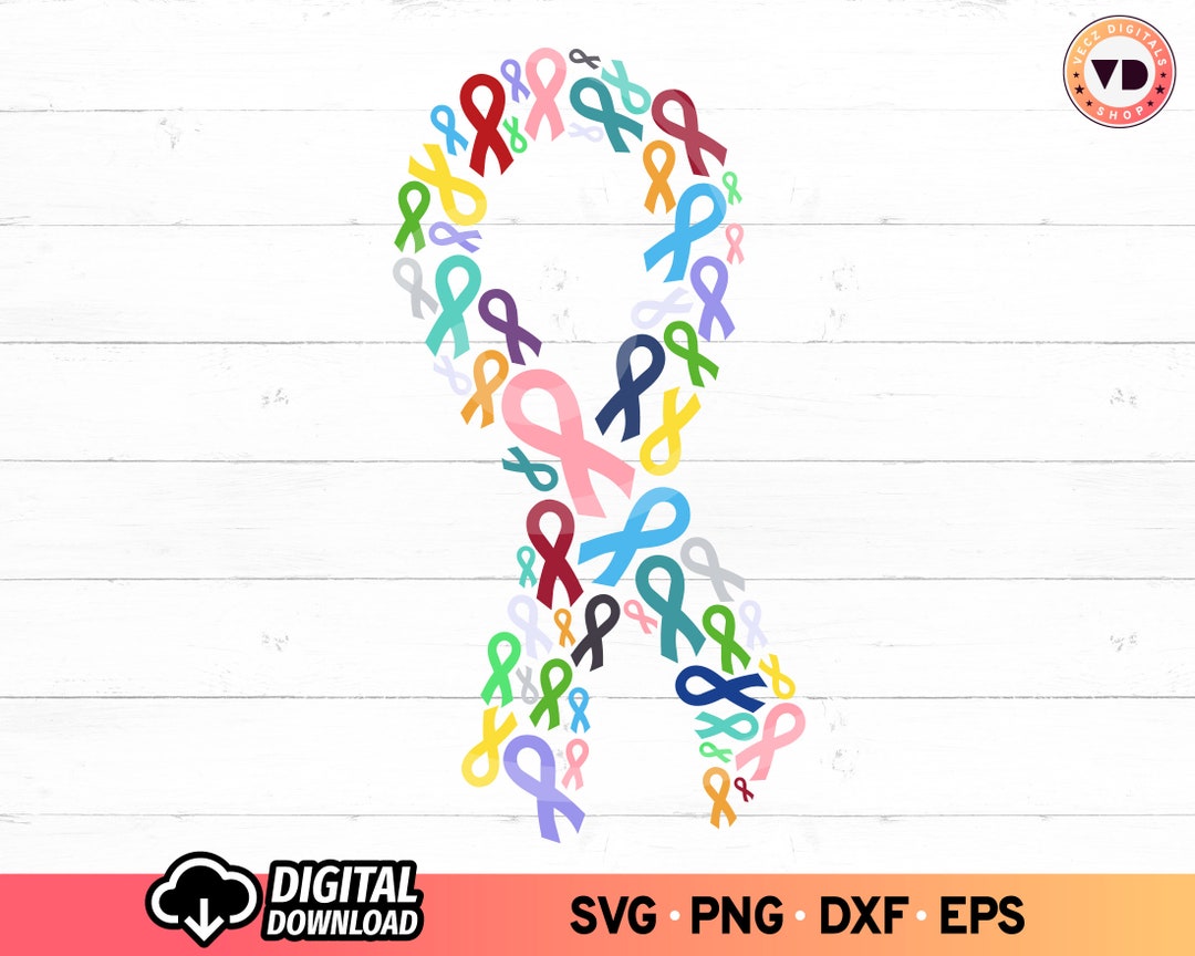 Cancer Ribbon in All Colors SVG, Fight Cancer Ribbon Svg, Breast Cancer ...