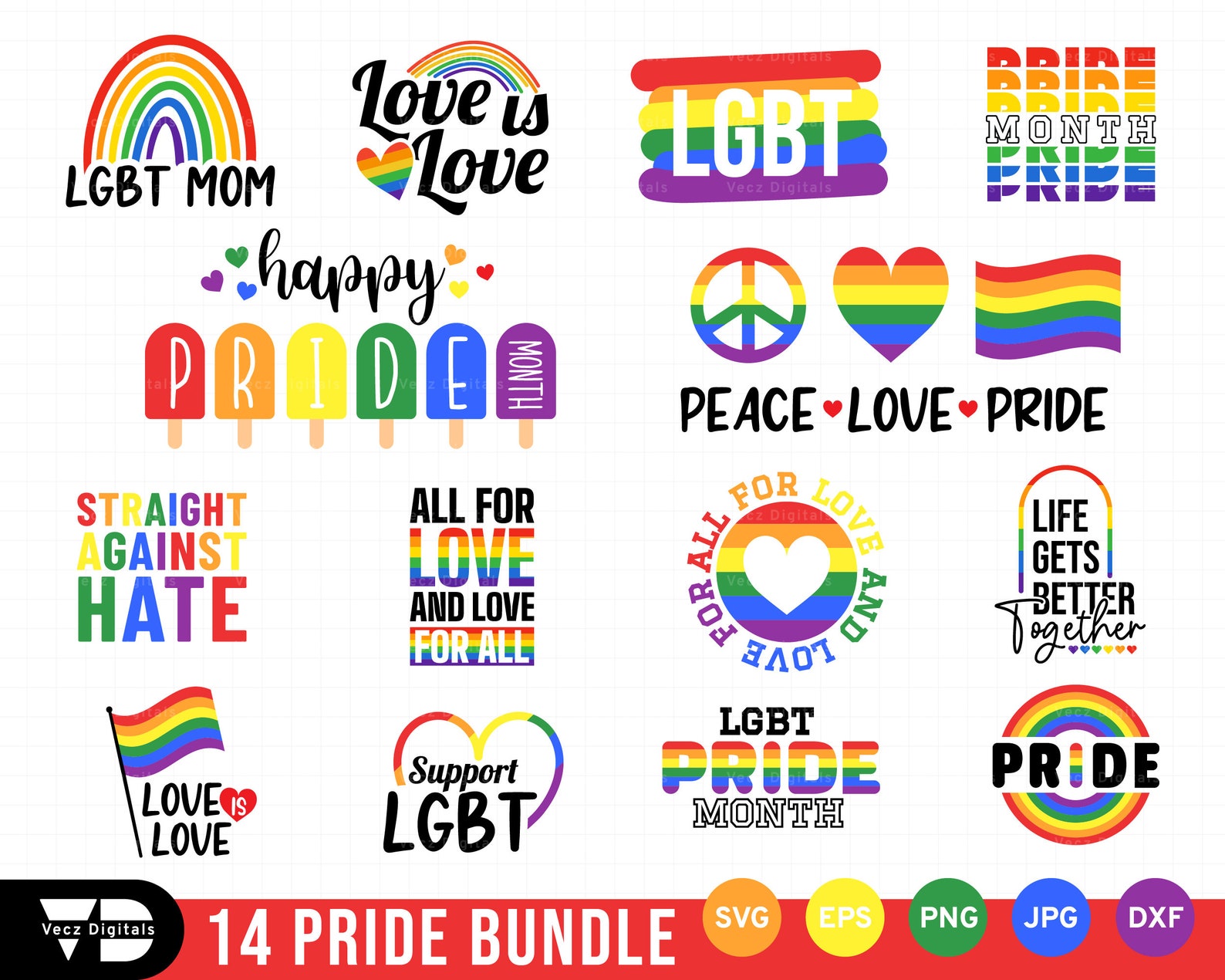 Pride Bundle Svg Happy Pride Month Svg Gay Pride Svg Love Etsy