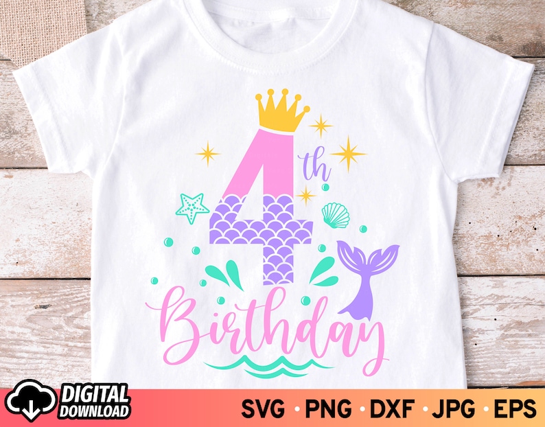 4th Birthday Mermaid SVG Mermaid Tail SVG Mermaid Birthday - Etsy