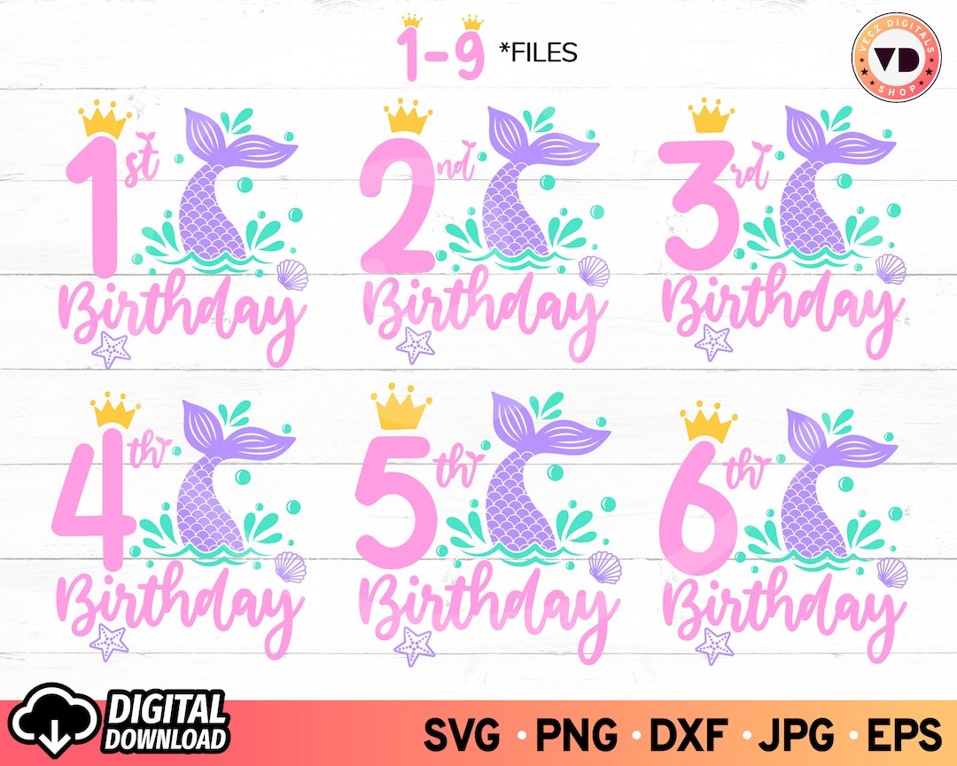 Mermaid Birthday SVG Bundle: Numbers 1-9, Tail Design (digital Download ...
