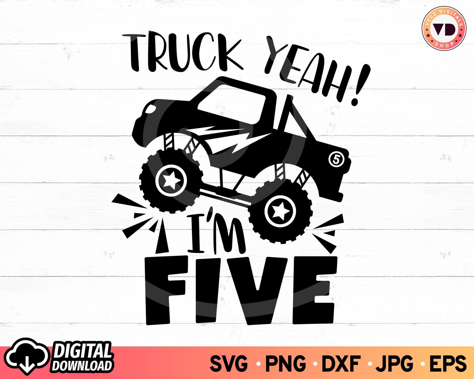 Truck Yeah I'm 5 Birthday SVG 5th Birthday Boy Truck - Etsy