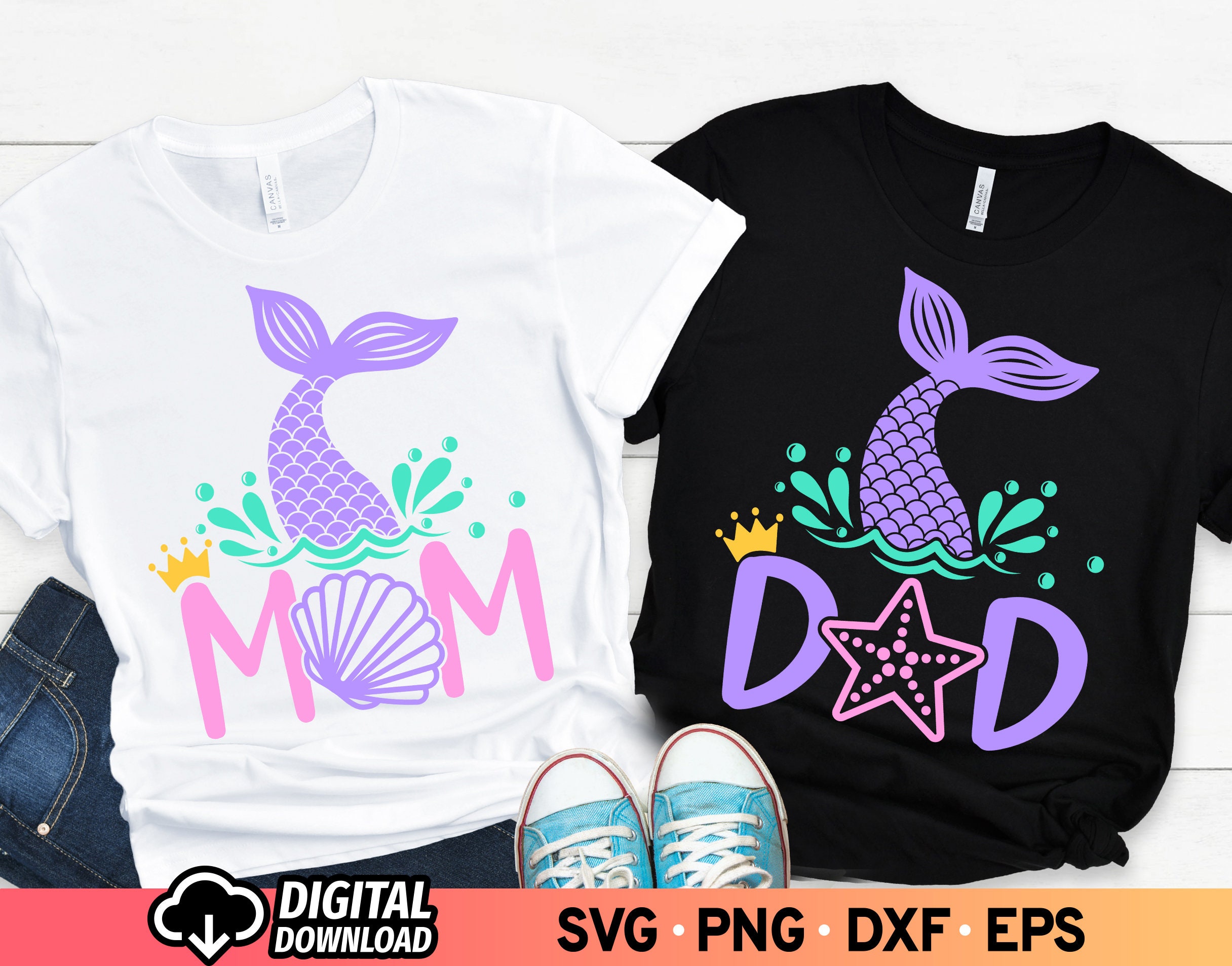 Mermaid Birthday Dad & Mom SVG PNG Bundle: Tail, Girl Shirt (digital ...