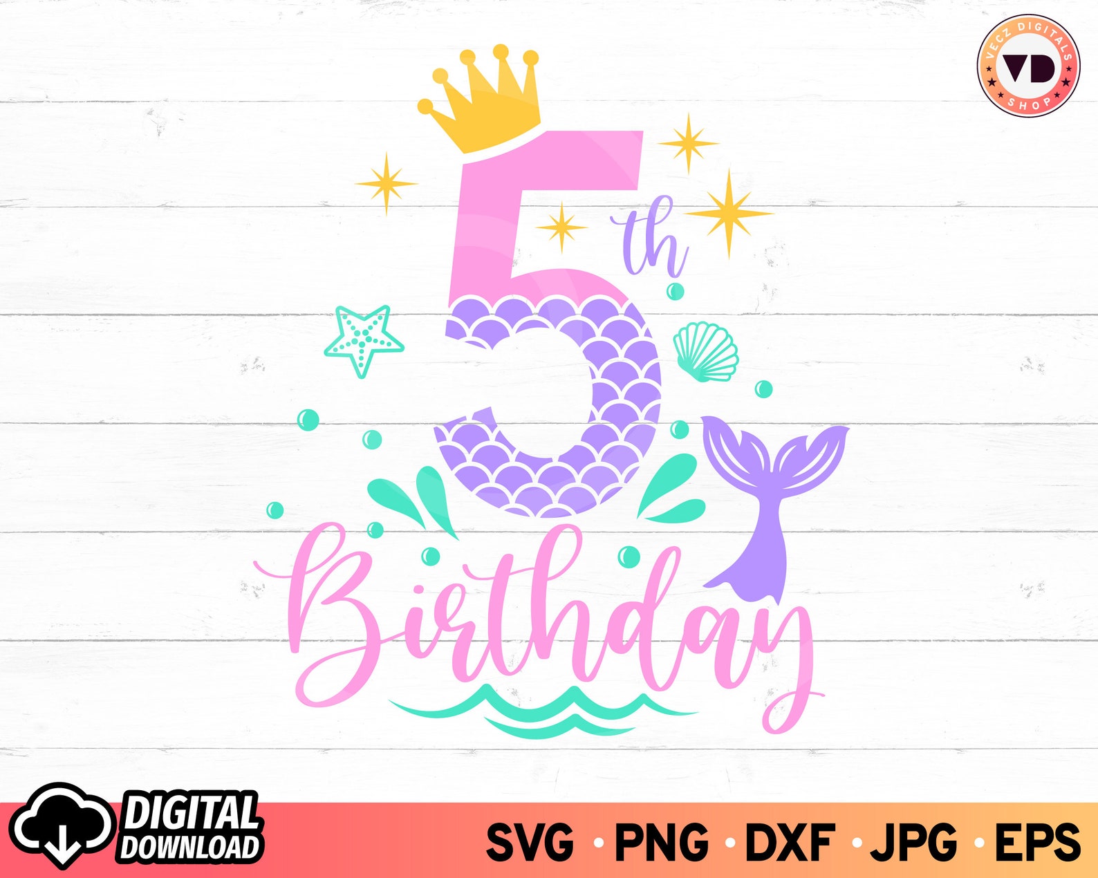 5th Birthday Mermaid SVG Mermaid Tail SVG Mermaid Birthday - Etsy