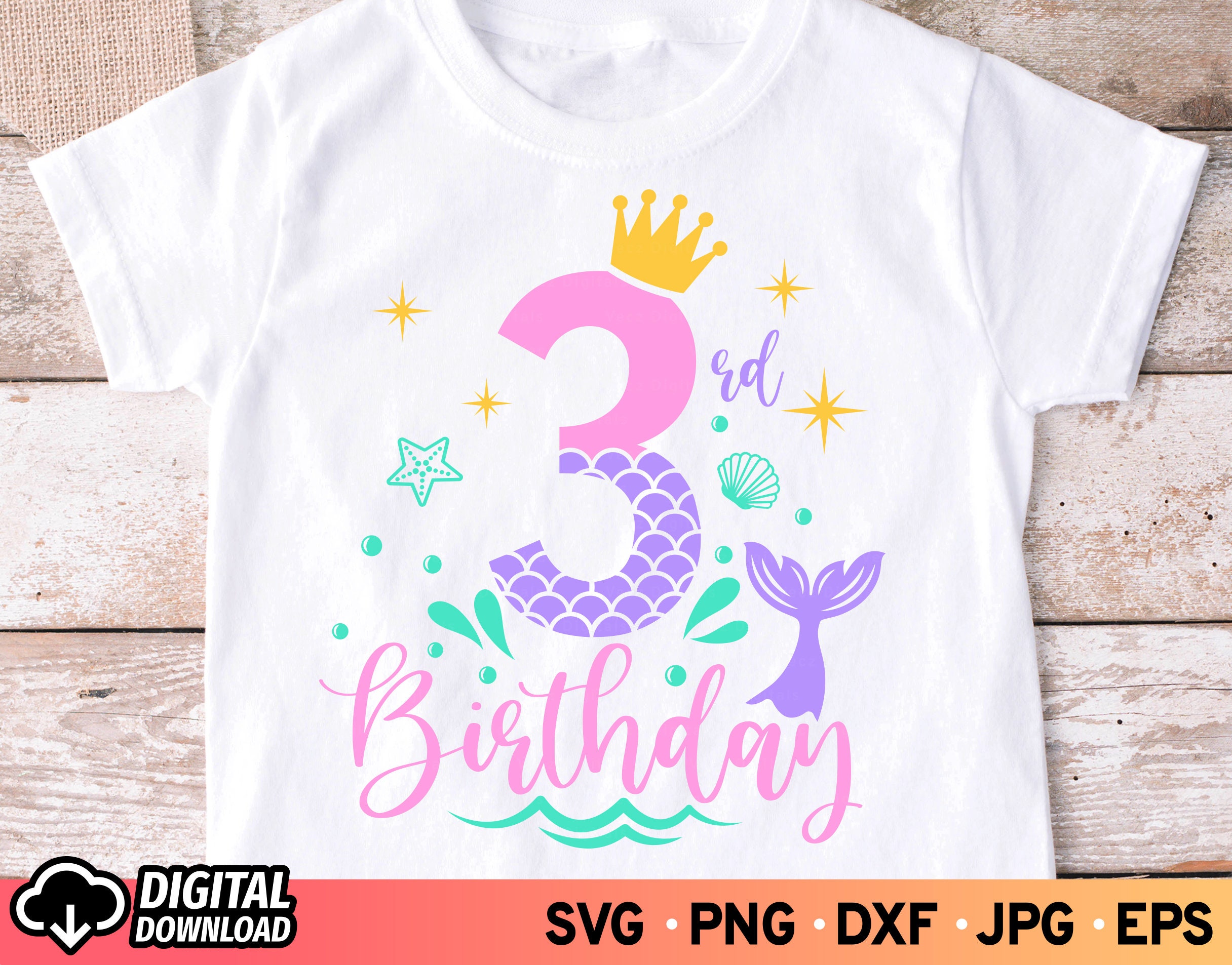 3rd Birthday Mermaid SVG Mermaid Tail SVG Mermaid Birthday | Etsy