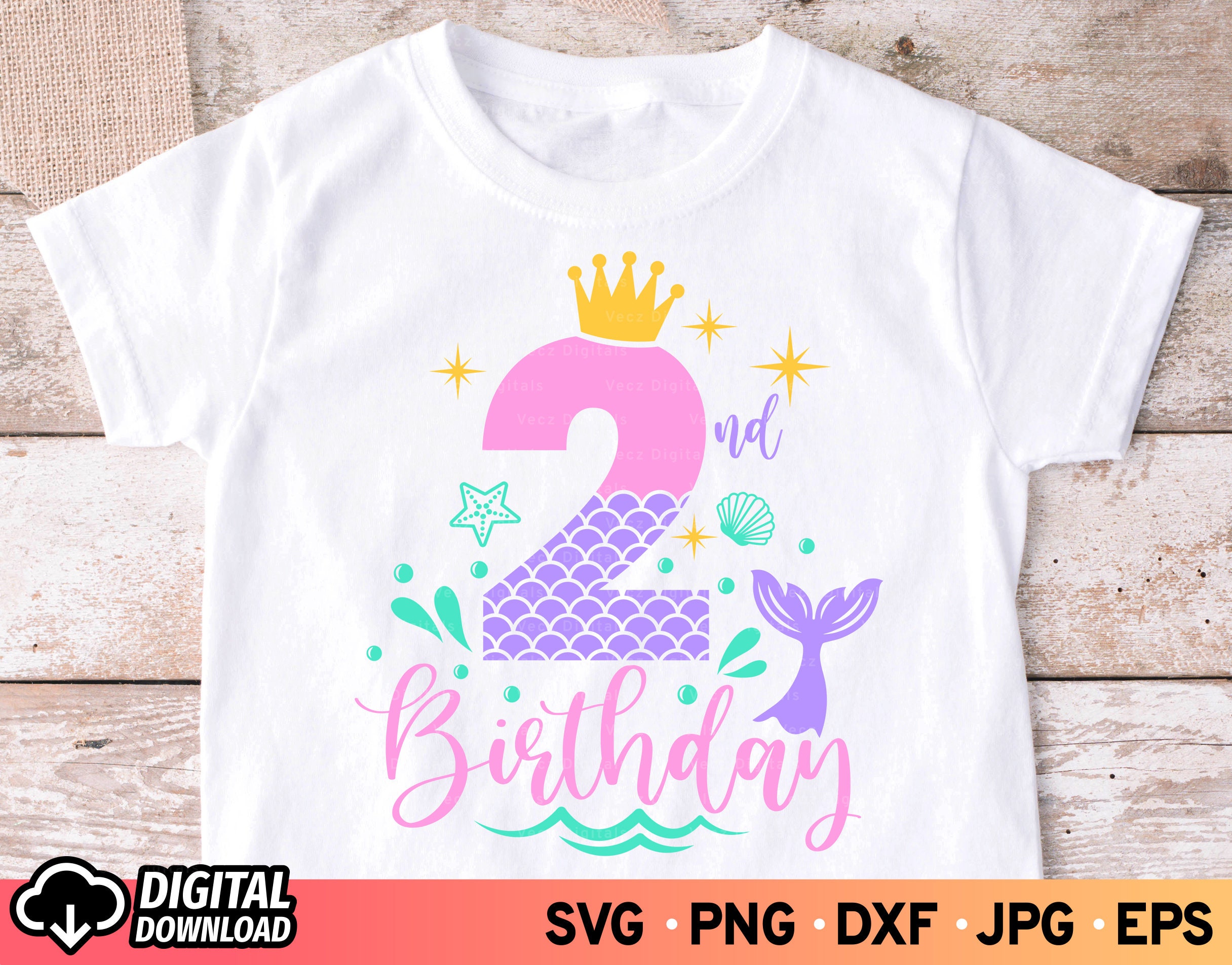 2nd Birthday Mermaid SVG Mermaid Tail SVG Second Birthday - Etsy